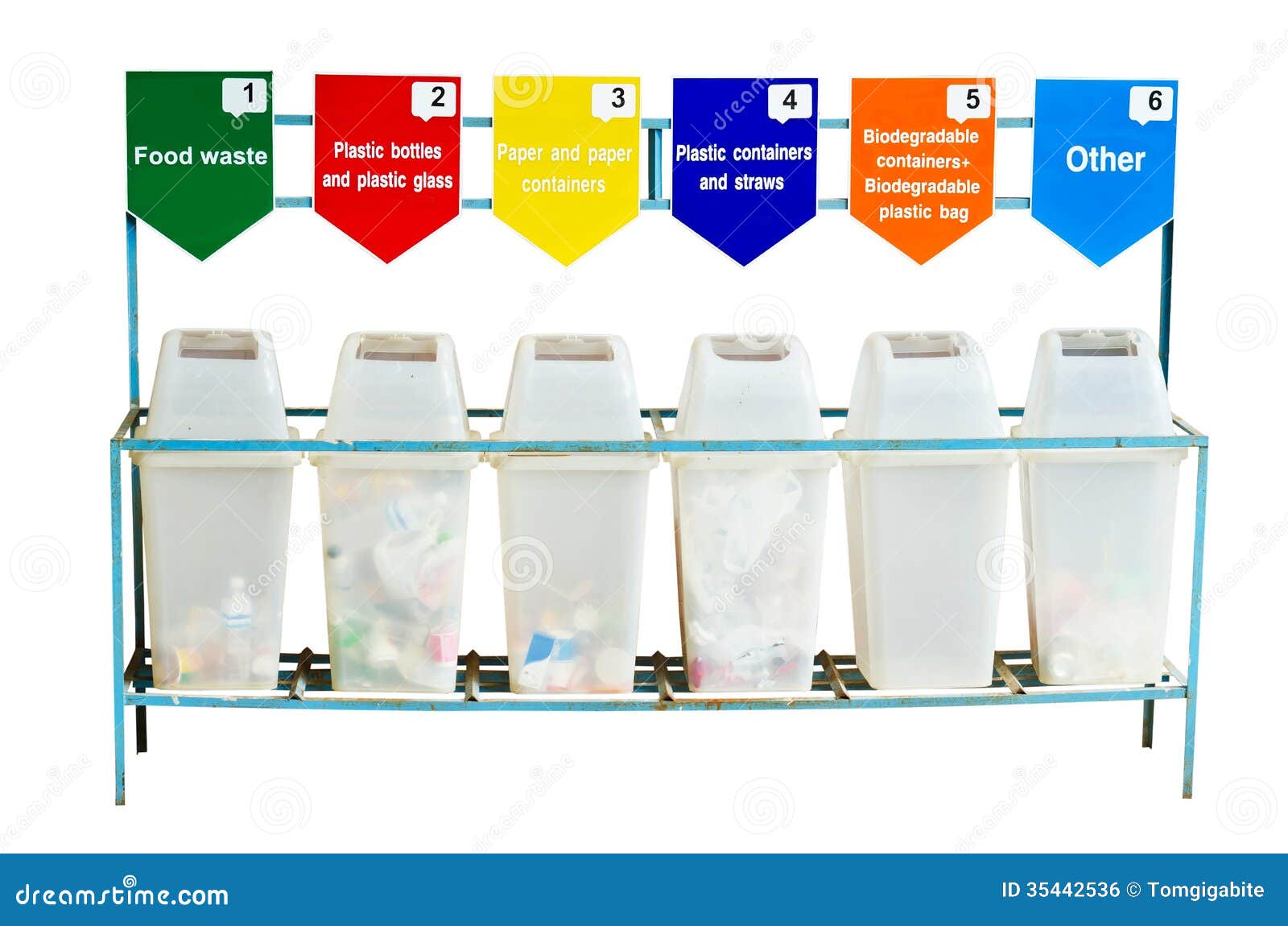 6 Trash Containers for Garbage Separation Stock Photo - Image of glass ...