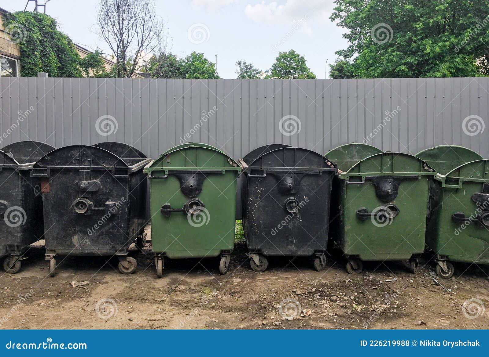 Trash Containers on the Street. Dump. Waste. Stock Photo - Image of ...