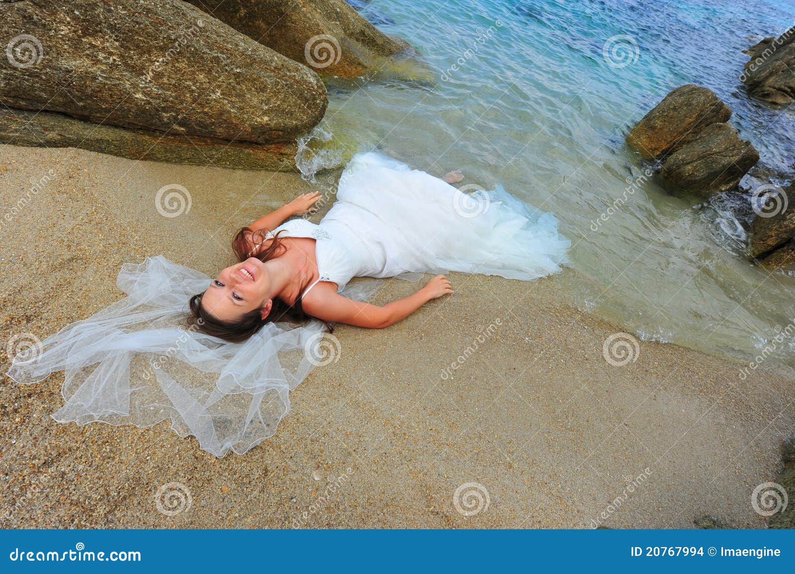 Trash the Dress at the Beach - Bride Portrait Stock Photo - Image of ...