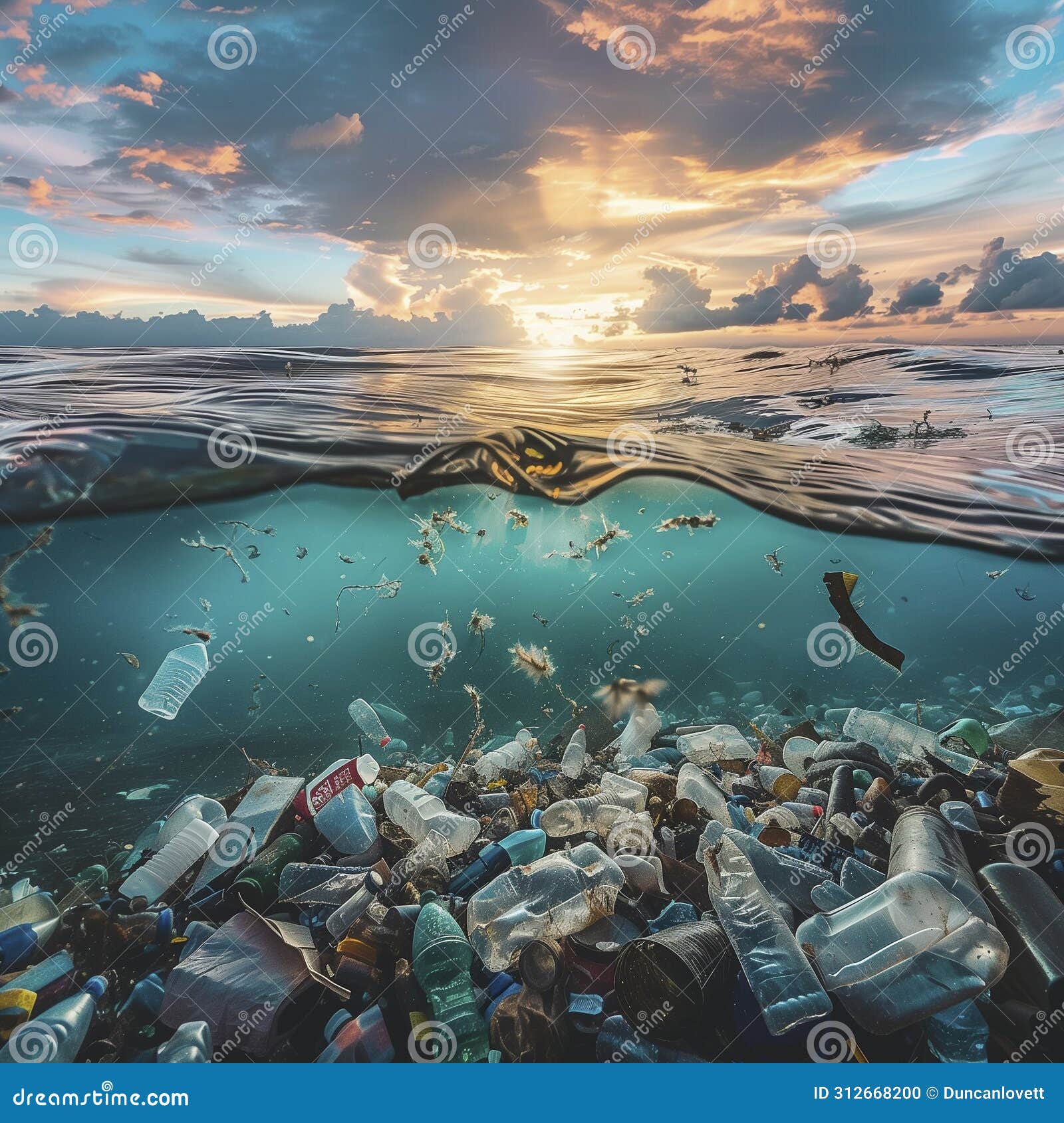 Trash Floating in the Ocean Polutionand Enviroment Stock Illustration ...