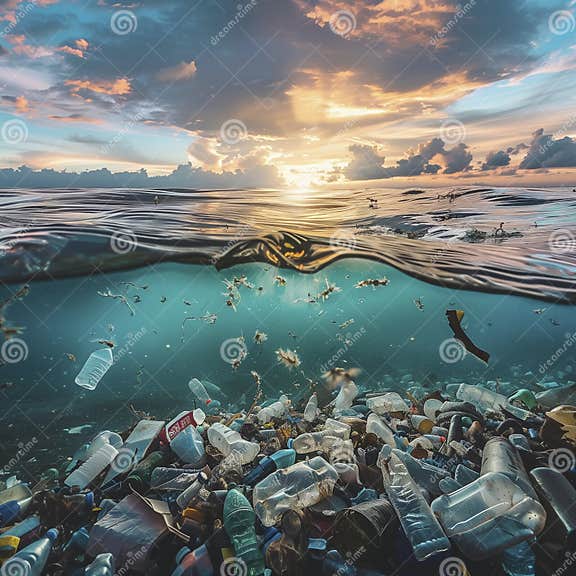 Trash Floating in the Ocean Polutionand Enviroment Stock Illustration ...