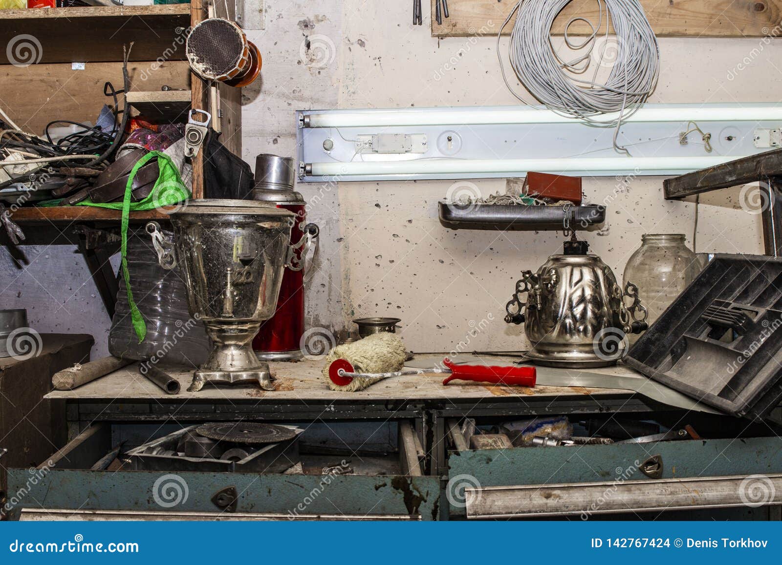 Trash in the Garage, Piled Up Different Old Things Stock Photo - Image ...