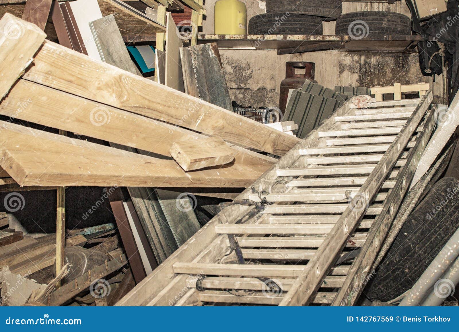 Trash in the Garage, Piled Up Different Old Things Stock Image - Image ...