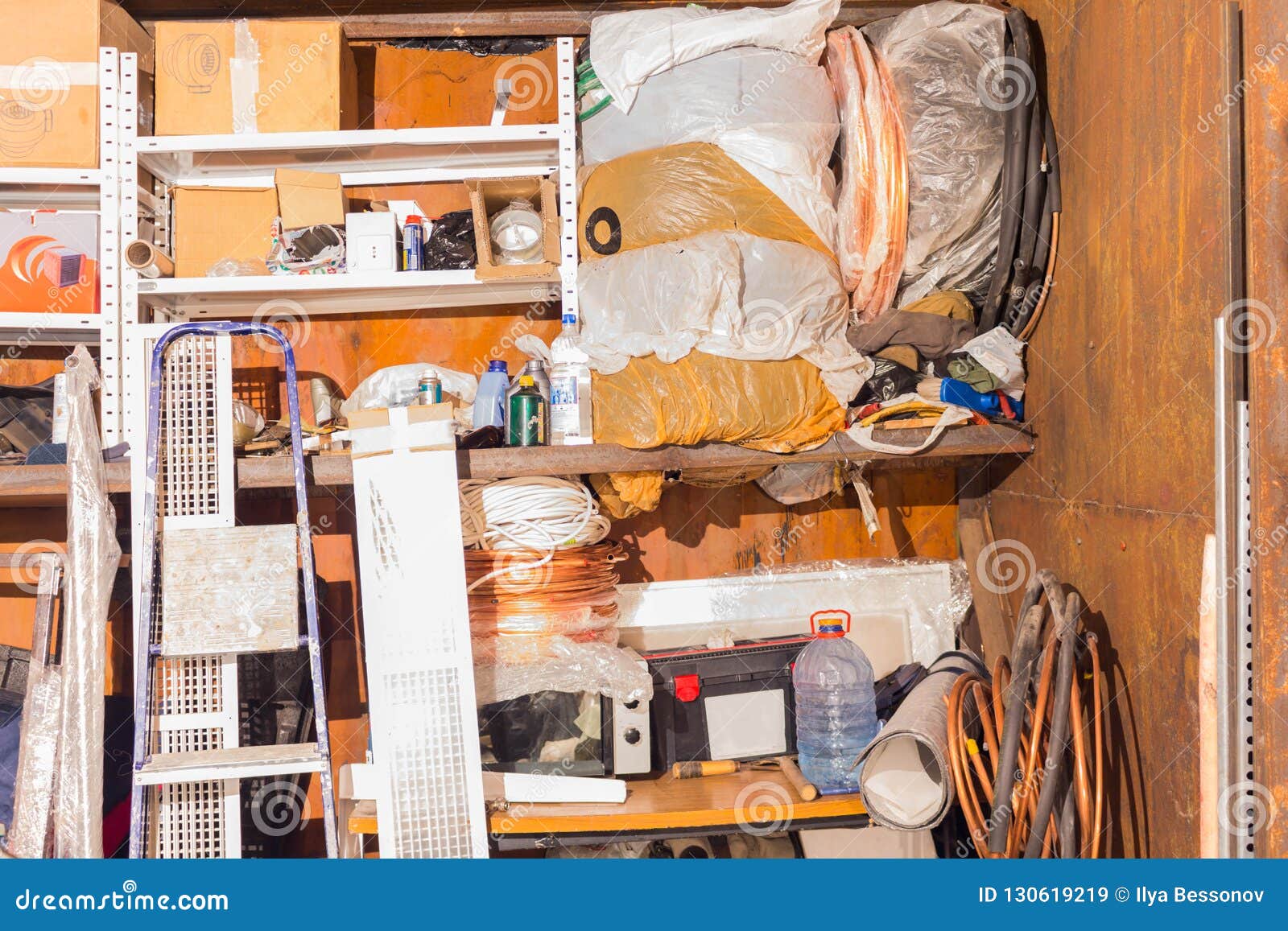 Trash in the Garage, Piled Up Different Old Things Stock Image - Image ...