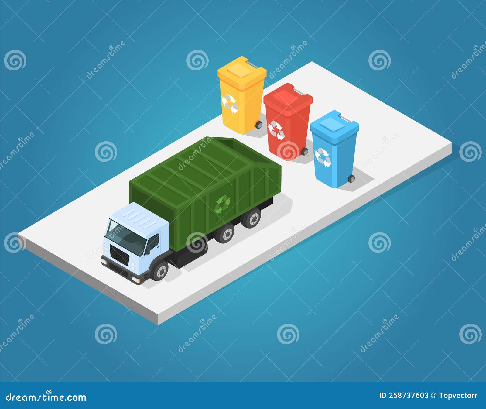 Trash in Garbage Cans and Garbage Sorting Vehicle. Recycle Bins and ...