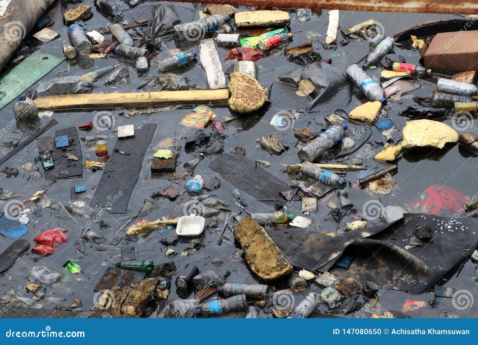 Garbage Floating In The Water, A Large Amount Of Trash Polluting ...
