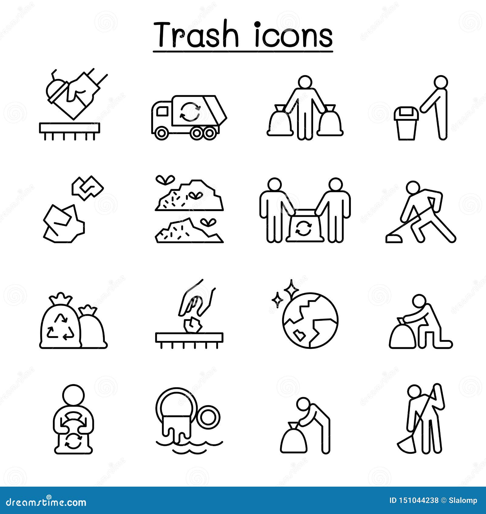Trash, Garbage, Rubbish, Dump, Refuse Icon Set in Thin Line Style Stock ...