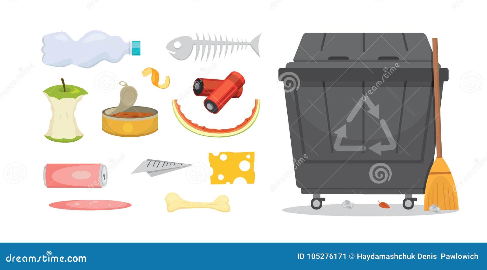 Trash and Garbage Set Illustrations in Cartoon Style. Biodegradable ...