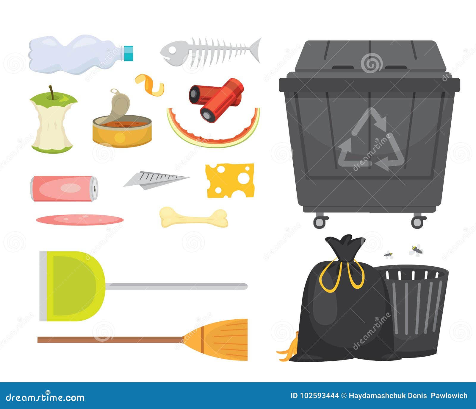Trash and Garbage Set Illustrations in Cartoon Style. Stock Vector ...