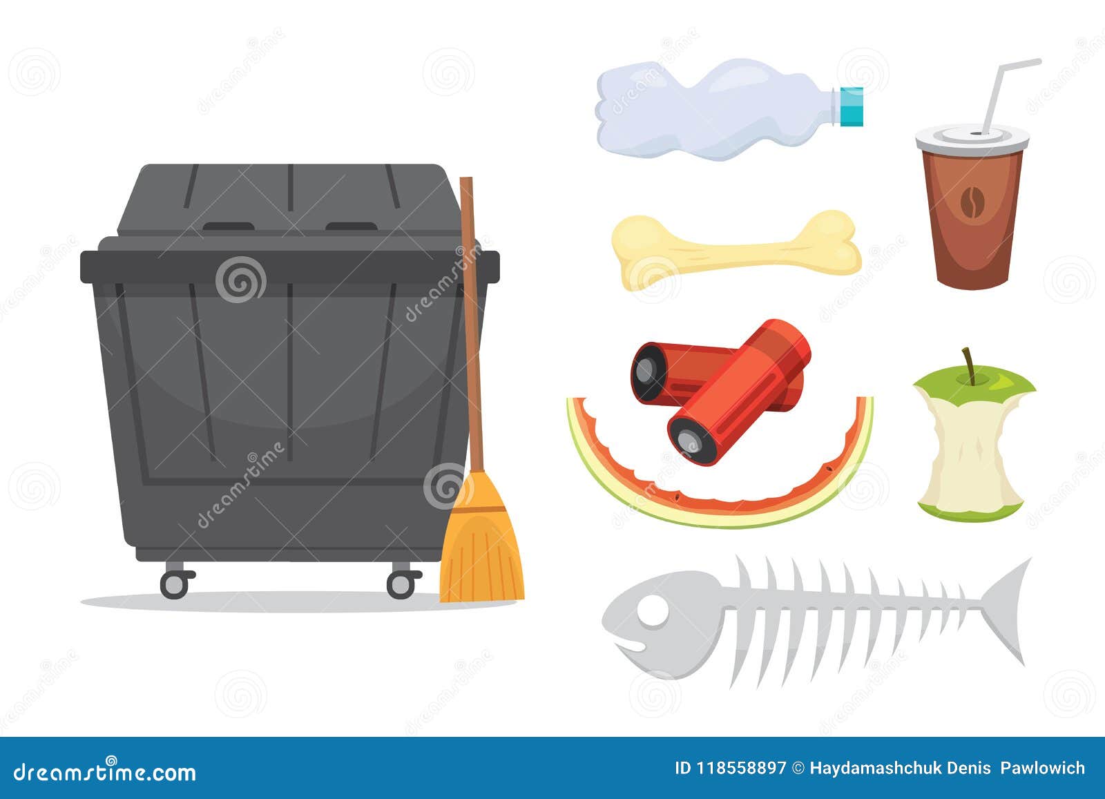 Trash and Garbage Set Illustrations in Cartoon Style. Biodegradable ...