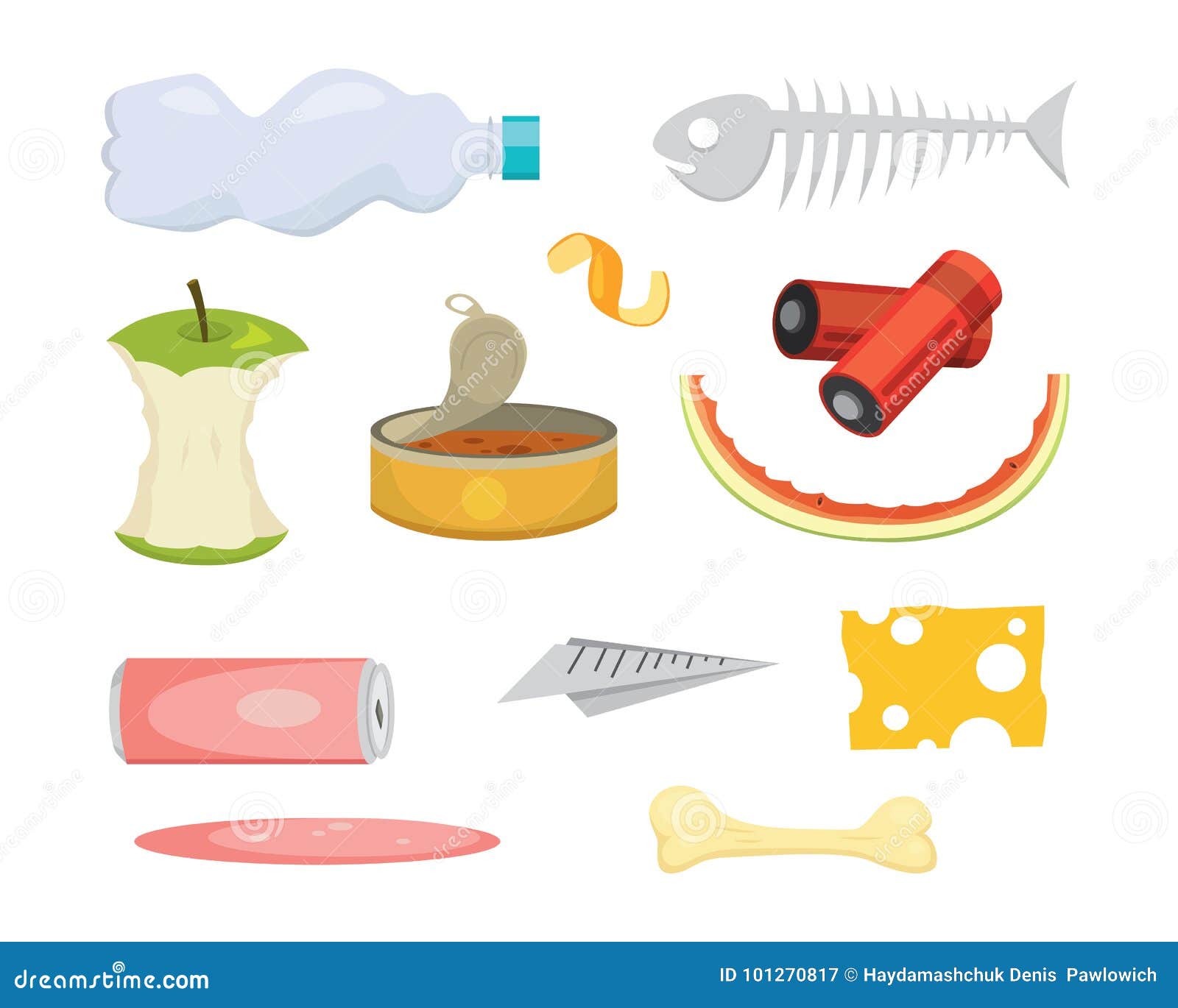 Trash and Garbage Set Illustrations in Cartoon Style. Biodegradable and ...