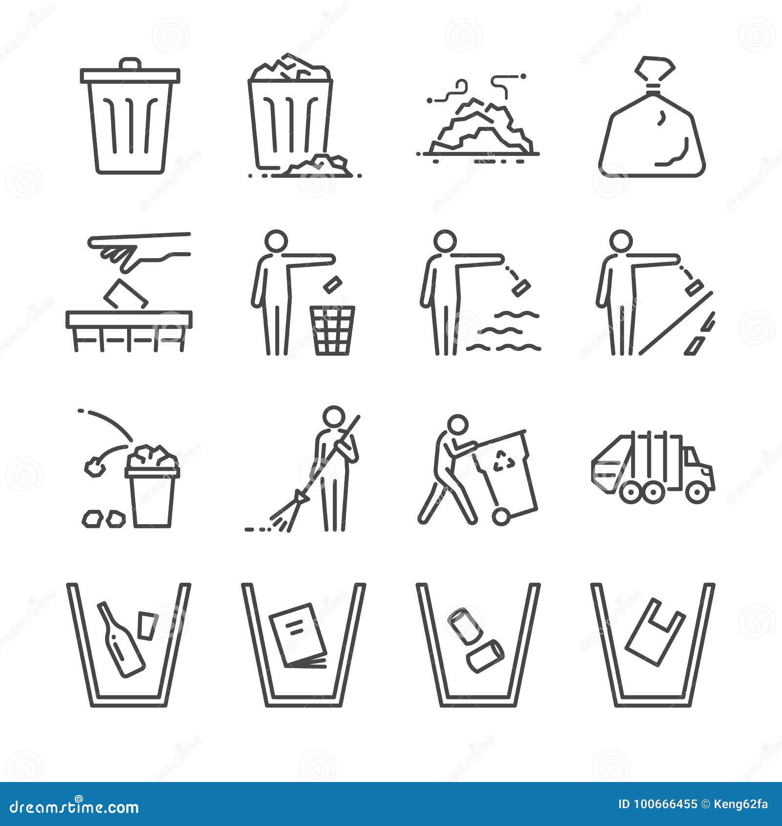 Trash Line Icon Set. Included the Icons As Garbage, Dump, Refuse, Bin ...