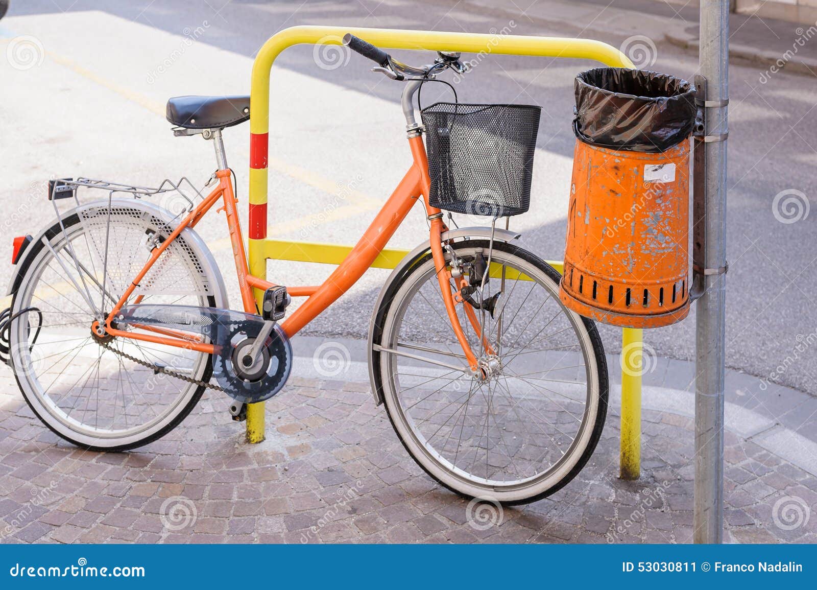 Trash Metal Orange Waste and Bicycle Stock Image - Image of receptacle ...