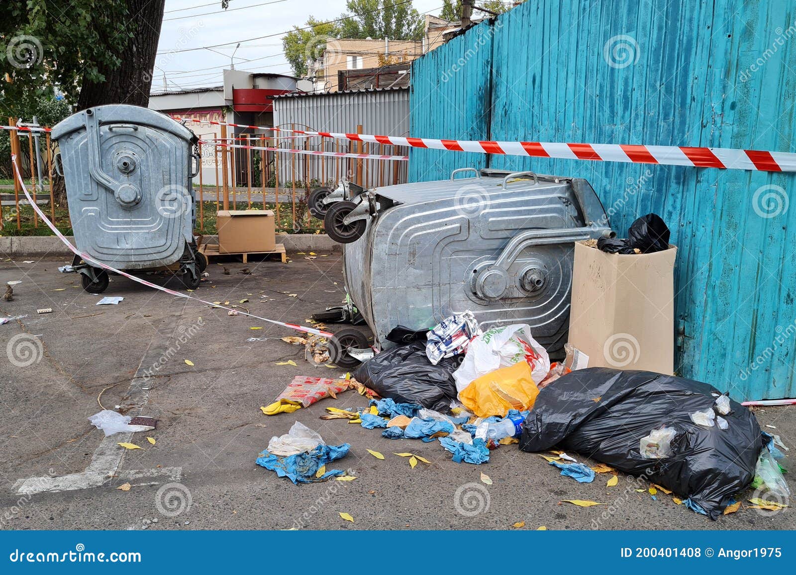 Trash in Overloaded Garbage Bins in Courtyard of Residential District ...