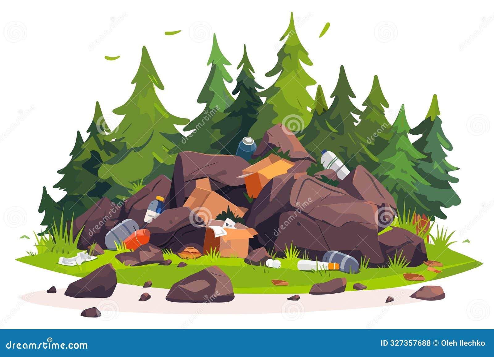 Trash Pile in Forest Isolated Vector Style Stock Illustration ...