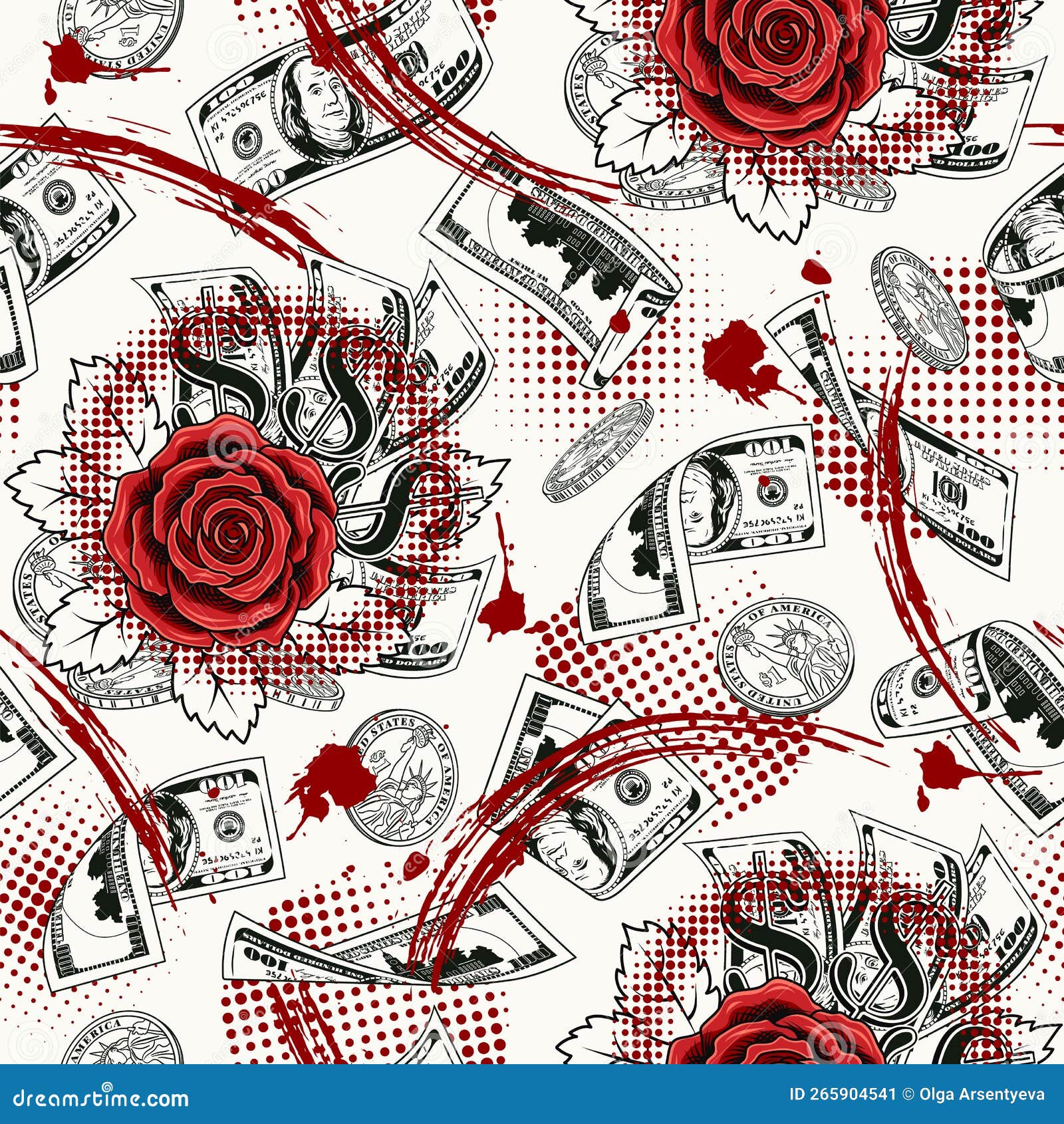 Trash Polka Pattern with Flying Dollar Banknotes Stock Vector ...