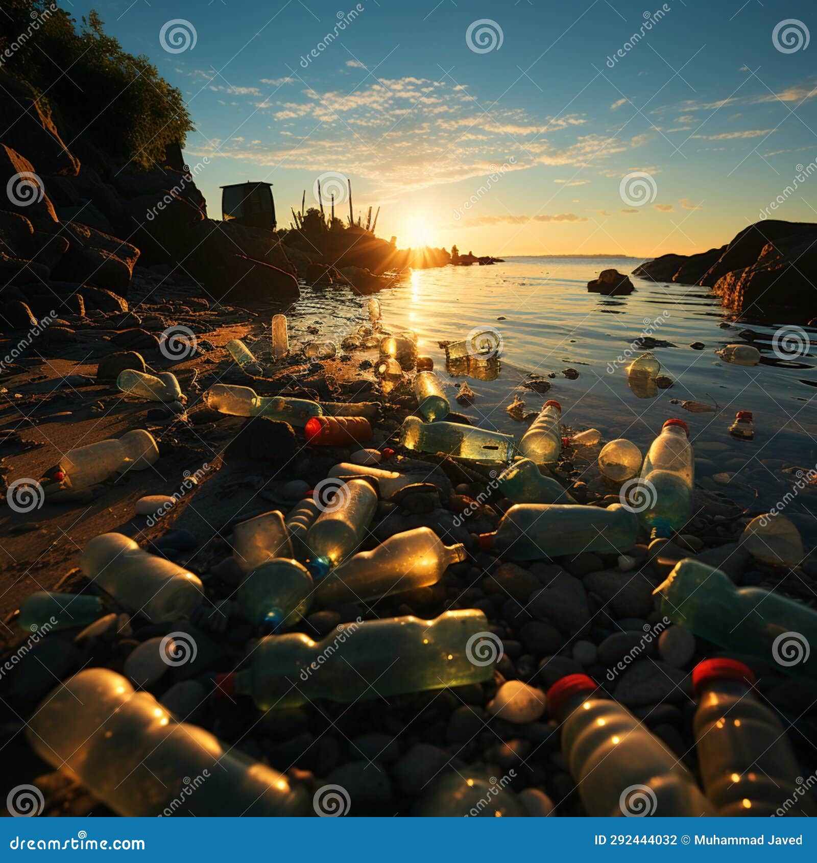 Trash Ridden Beachscape, Plastic Bottles Accentuating The Impact Of Coastal Pollution Stock ...