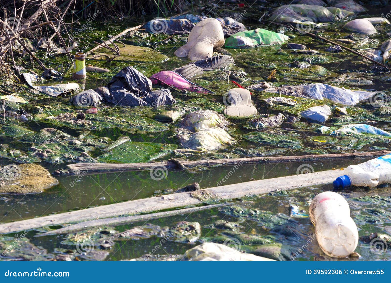 Trash in the river stock photo. Image of plastic, protection - 39592306