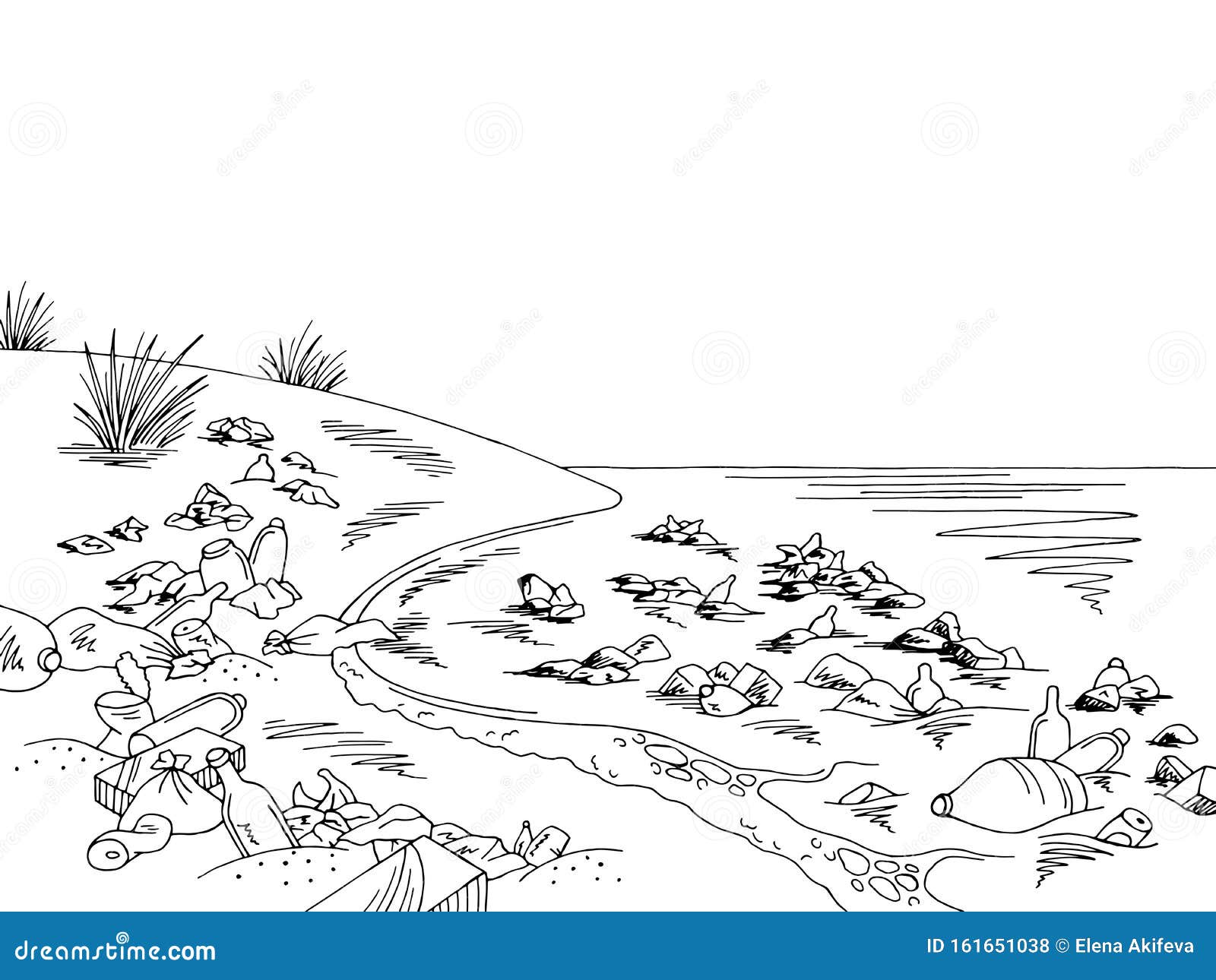 Trash in the Sea Ecology Problem Graphic Black Landscape Sketch ...