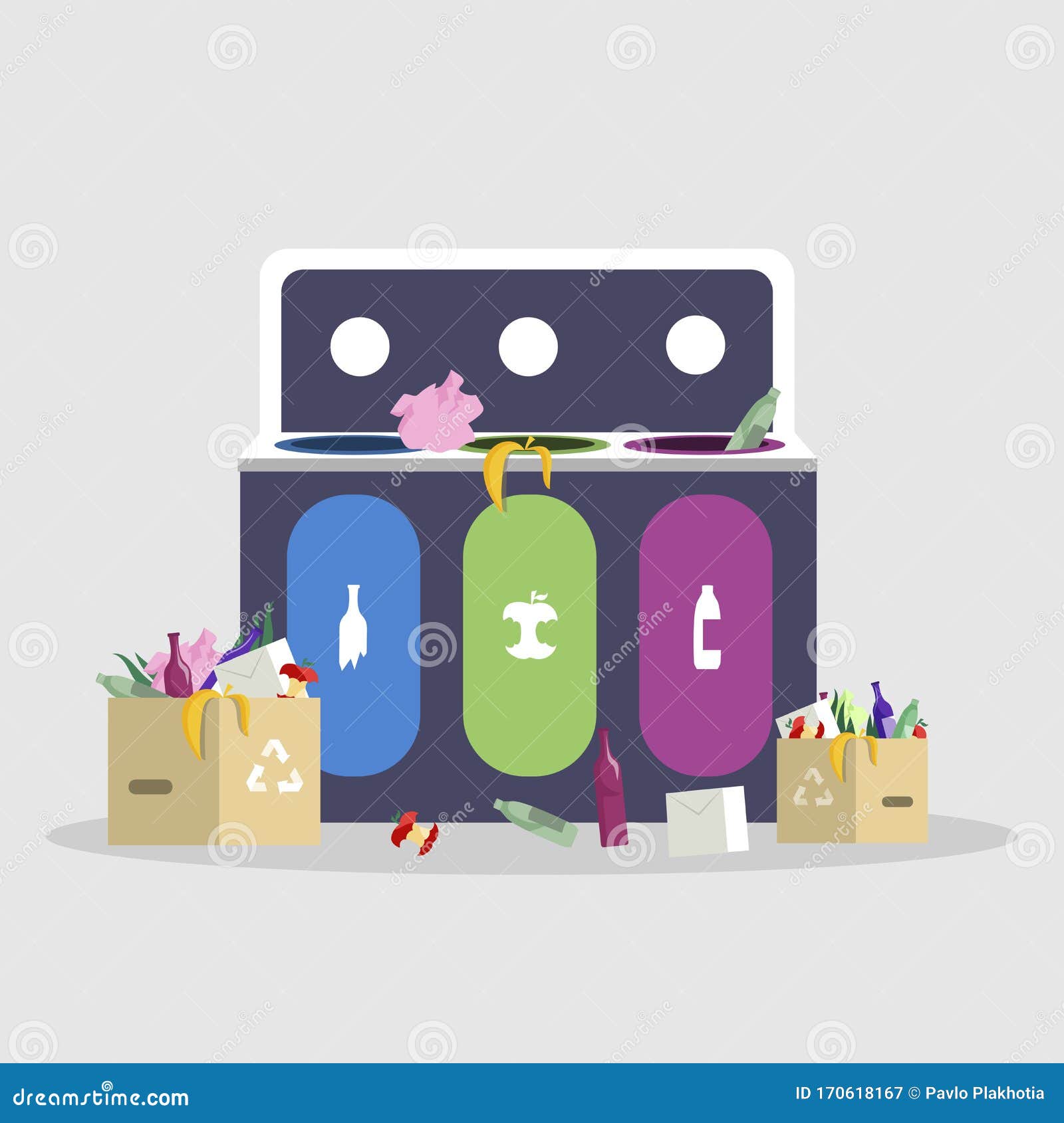 Trash Sorting, Separation Flat Color Illustration. Waste Management ...