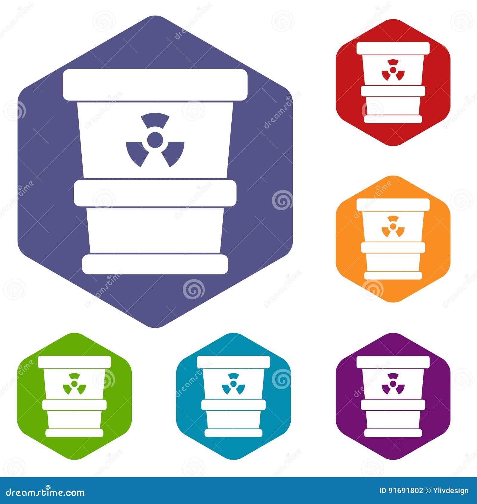 Trashcan Containing Radioactive Waste Icons Set Stock Vector ...
