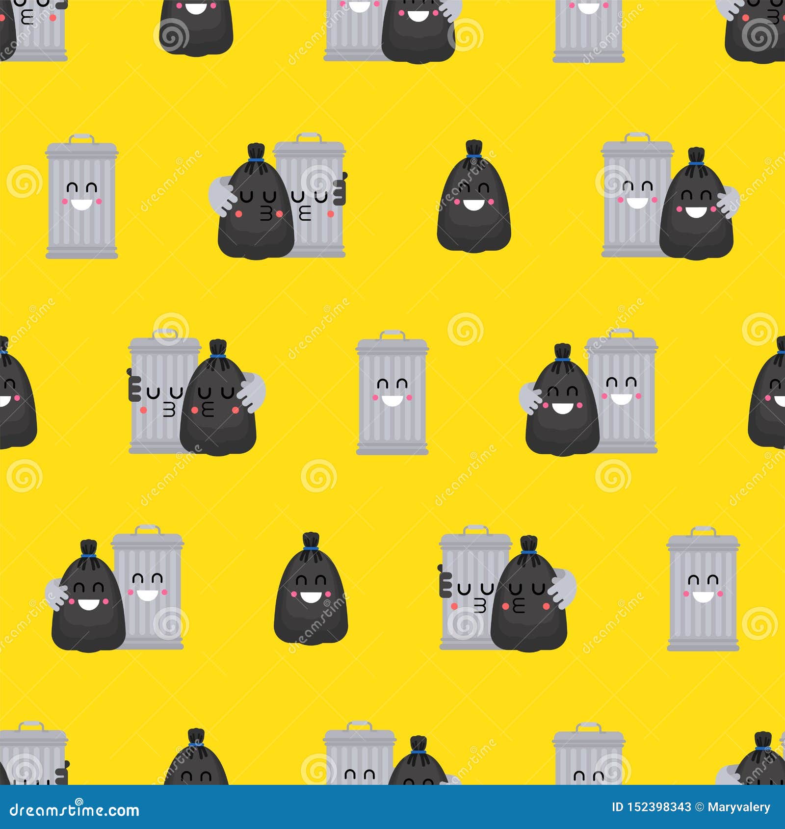 Trashcan And Garbage Bag Pattern Seamless. Trash Can And Black Sack ...