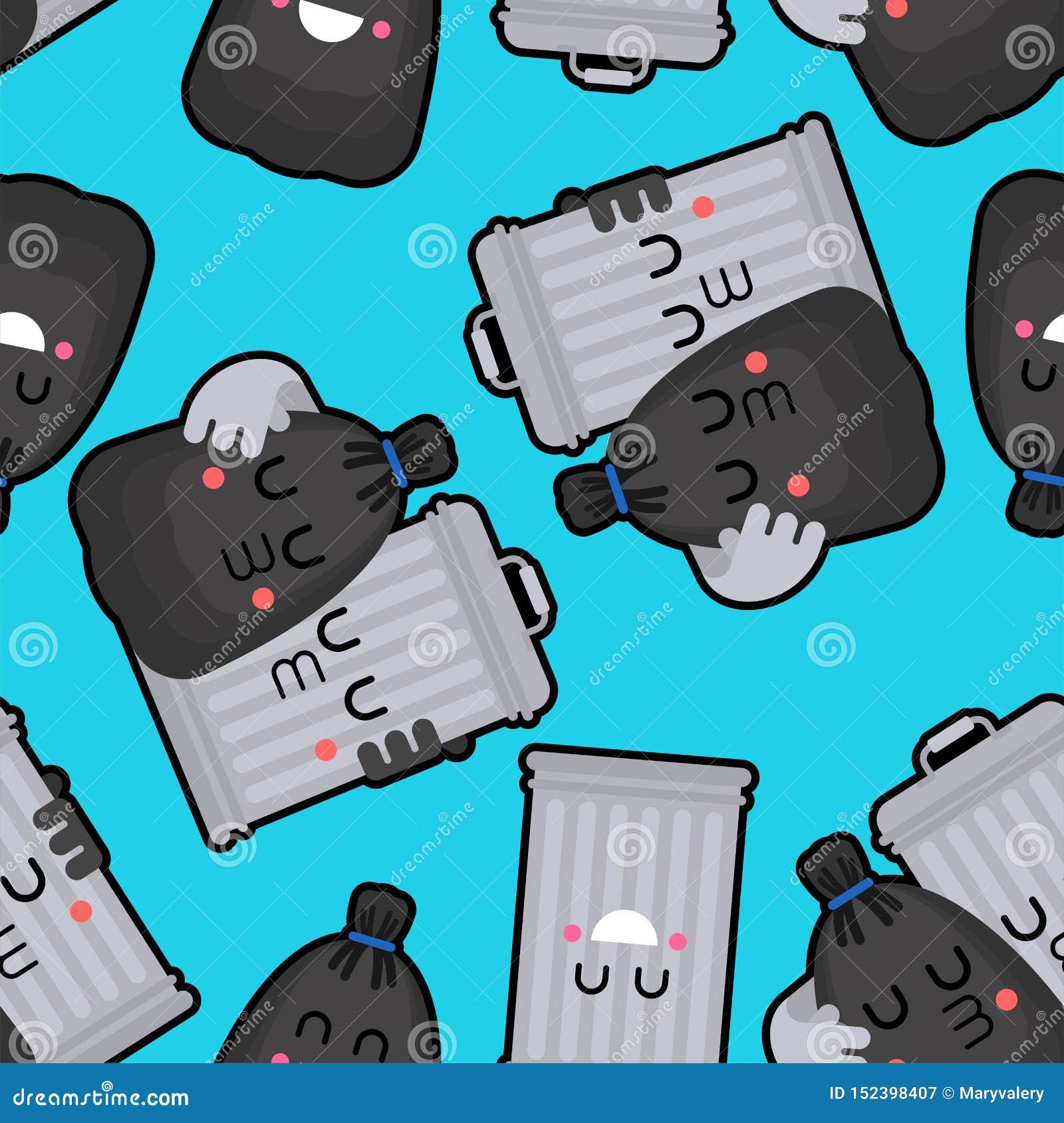 Trashcan And Garbage Bag Pattern Seamless. Trash Can And Black Sack ...