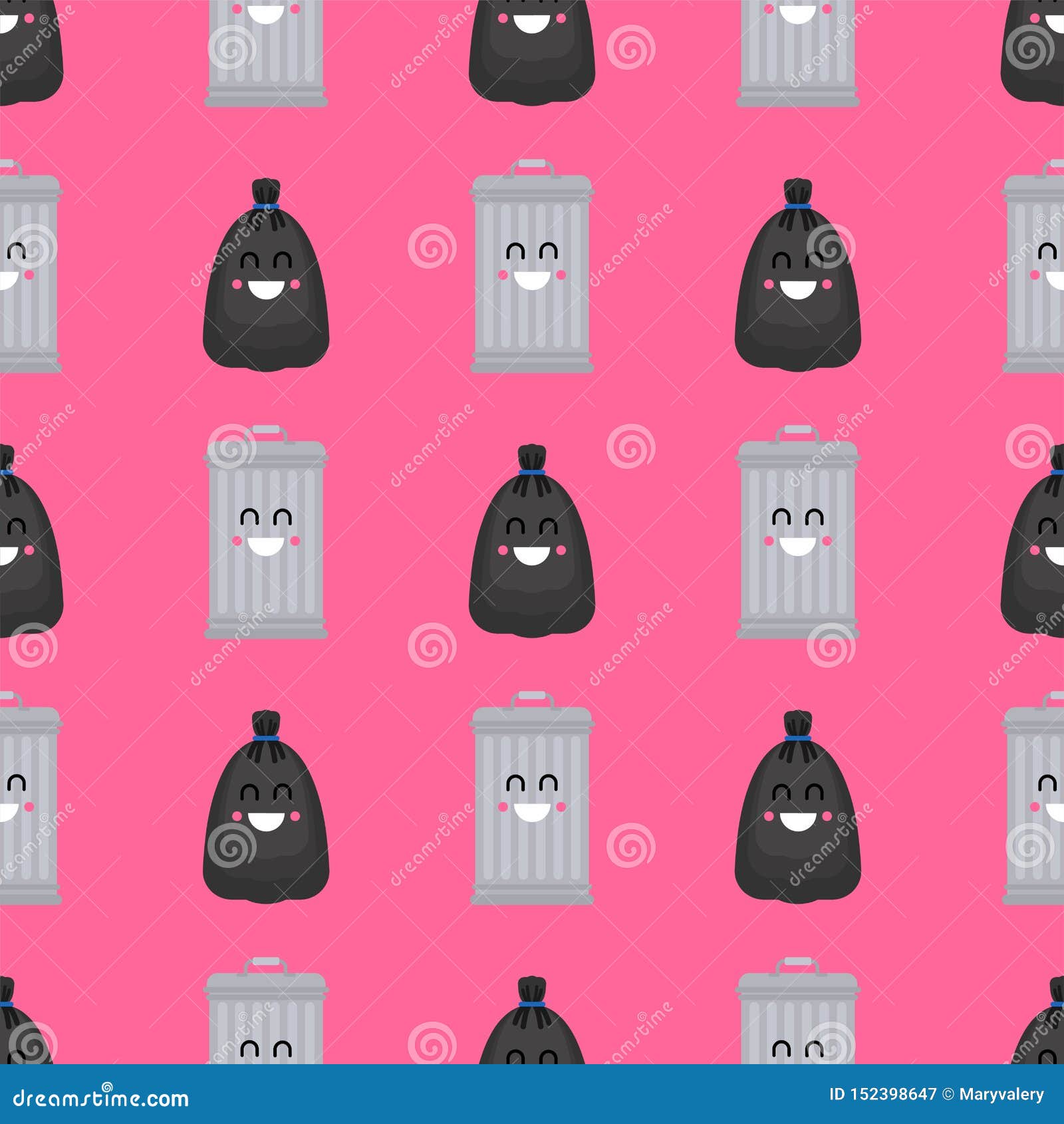 Trashcan And Garbage Bag Pattern Seamless. Trash Can And Black Sack ...