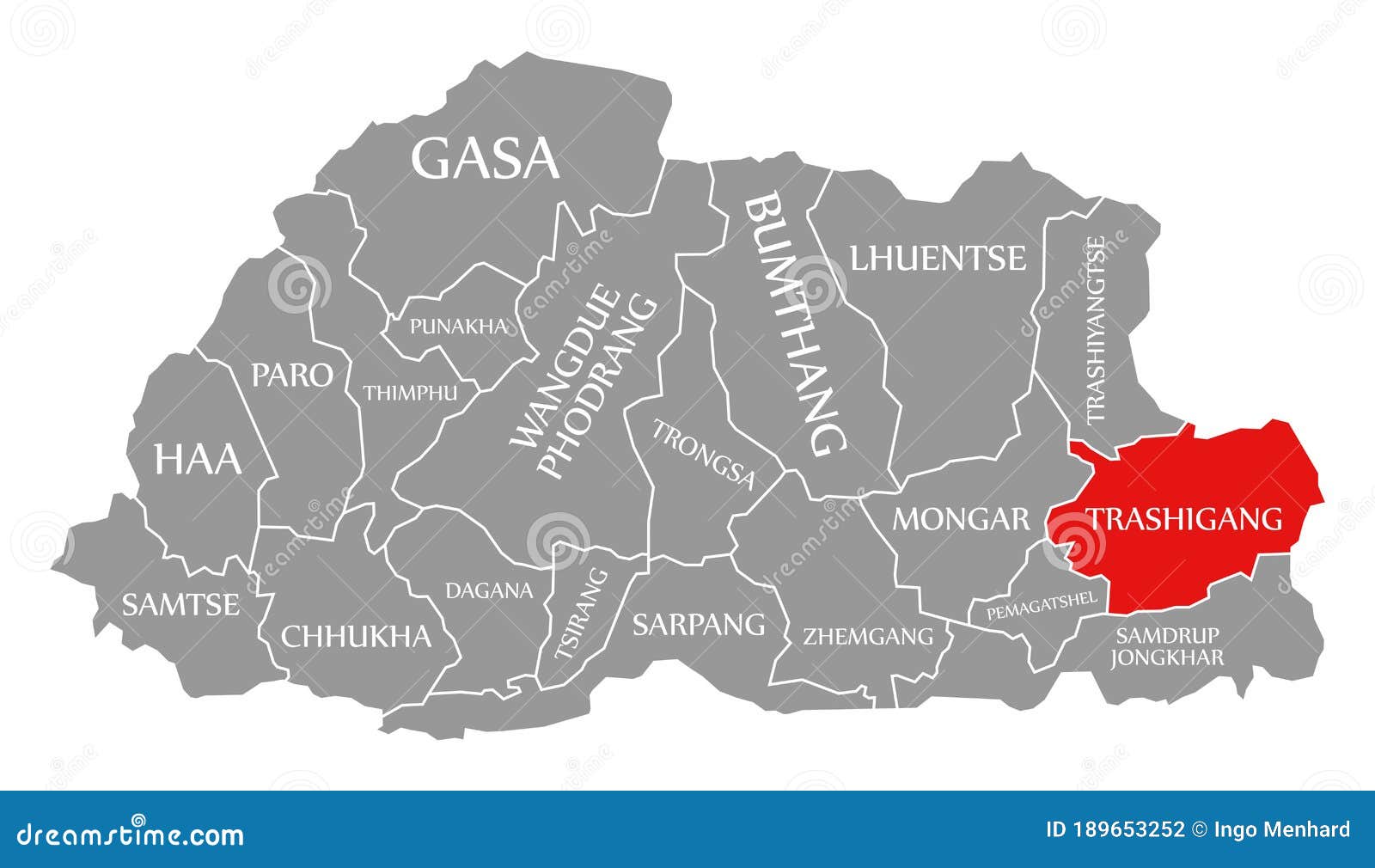 Trashigang Red Highlighted in Map of Bhutan Stock Illustration ...