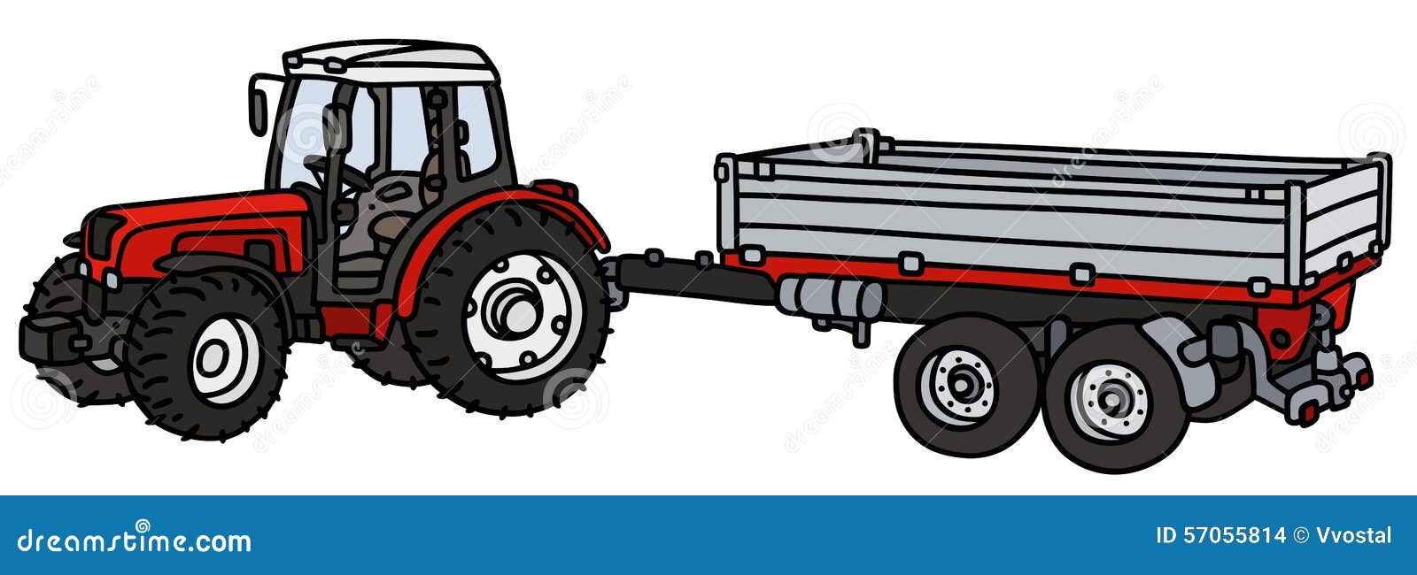 Trattore con un rimorchio illustrazione vettoriale. Illustrazione di ...