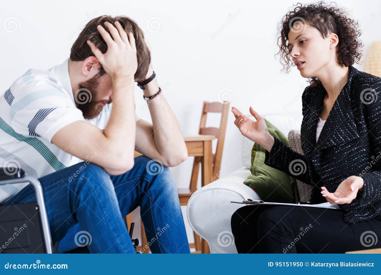 Traumatized Man during Therapy Stock Photo - Image of indoors ...