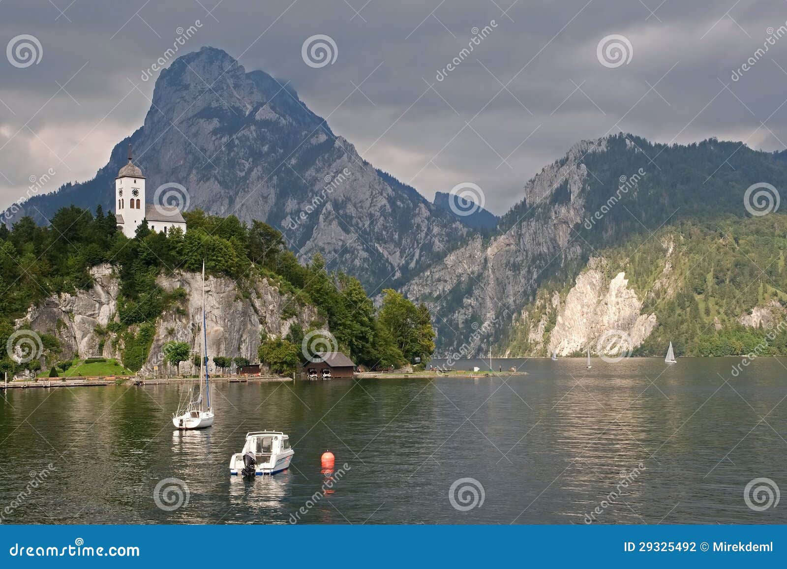 Traunkirchen and Traunsee, Austria Stock Photo - Image of city, church ...