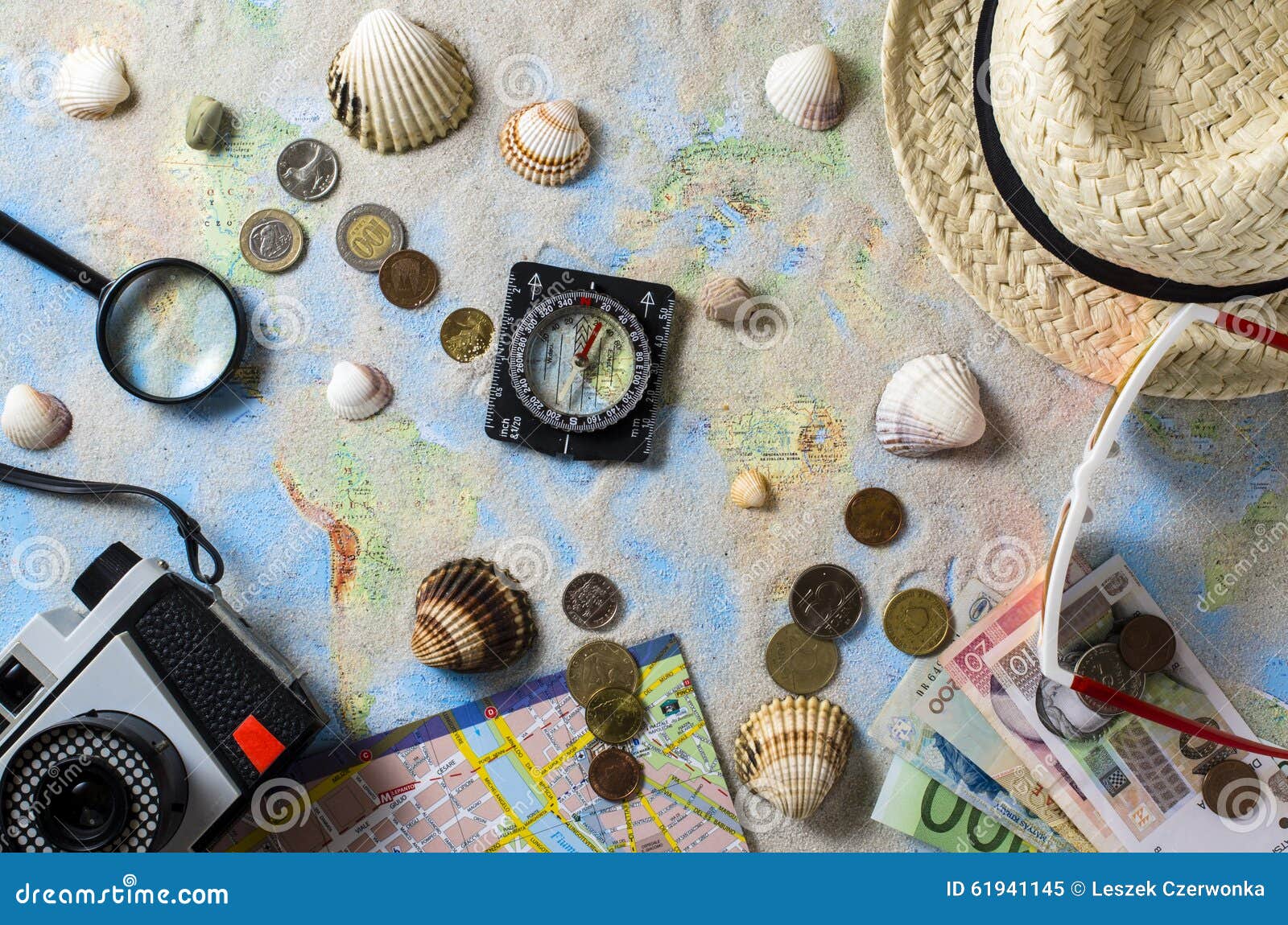 Travel Accessories Over World Map Stock Image - Image of preparation ...