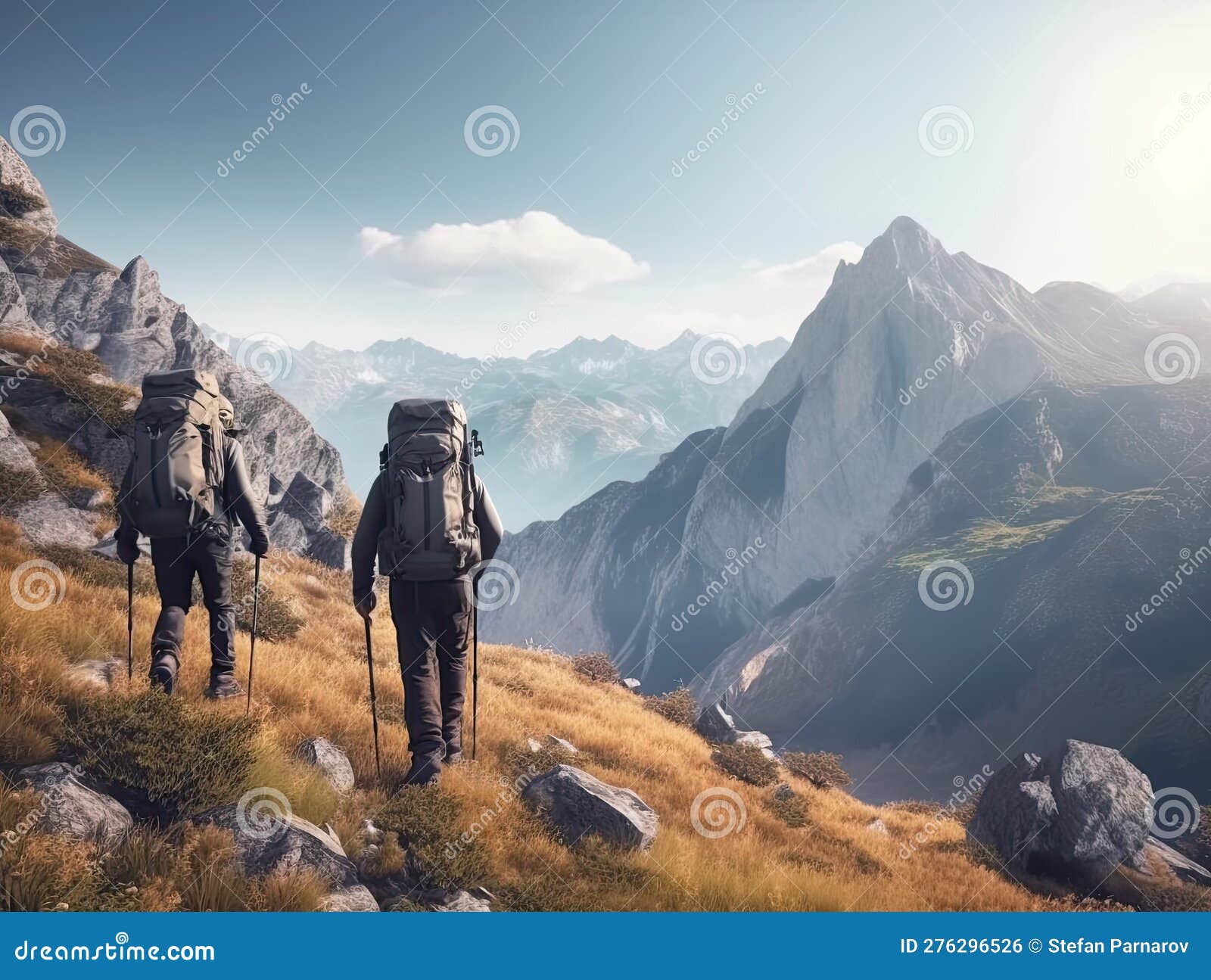 Travel and Adventure Concept with Backpackers Exploring Mountain Range ...