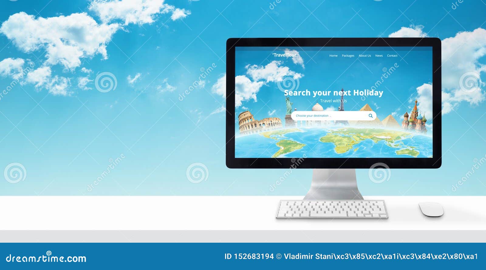 Travel Agency Web Site on a Computer Display. Free Space beside for ...