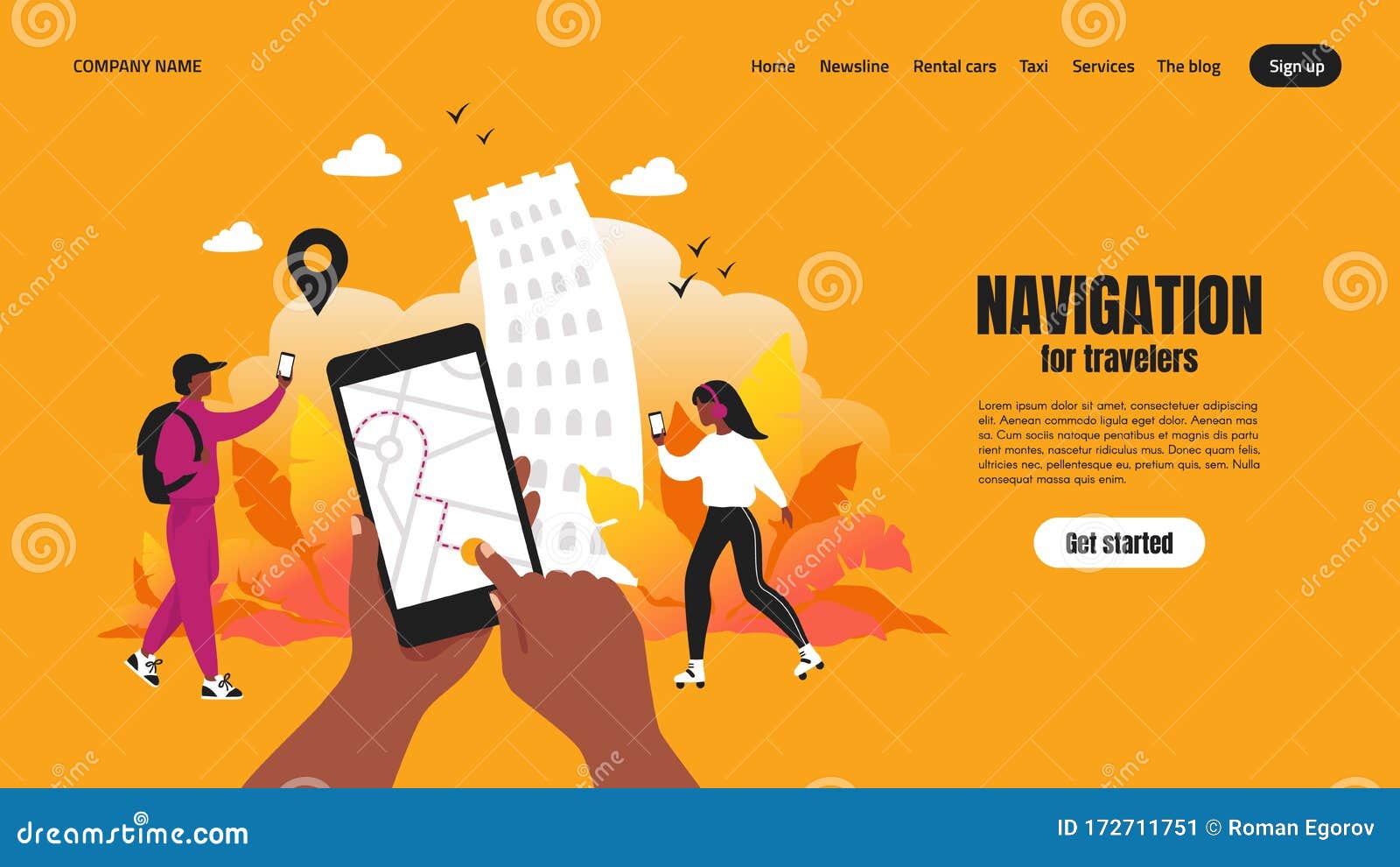 Travel App Landing Page. Smartphone Application Concept with Map and ...