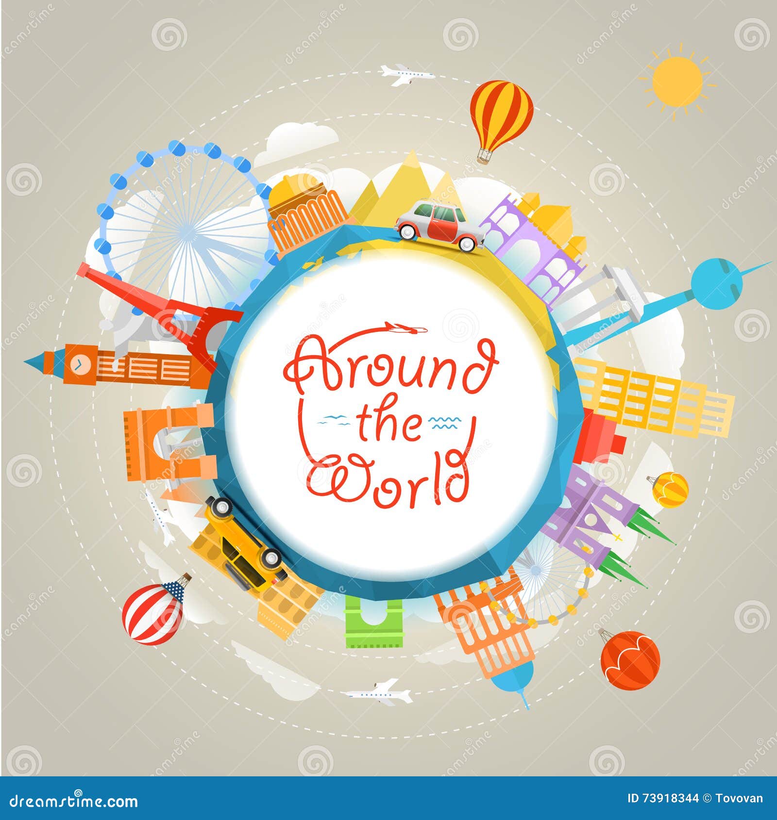 Travel Around the World Concept Stock Vector - Illustration of monument ...