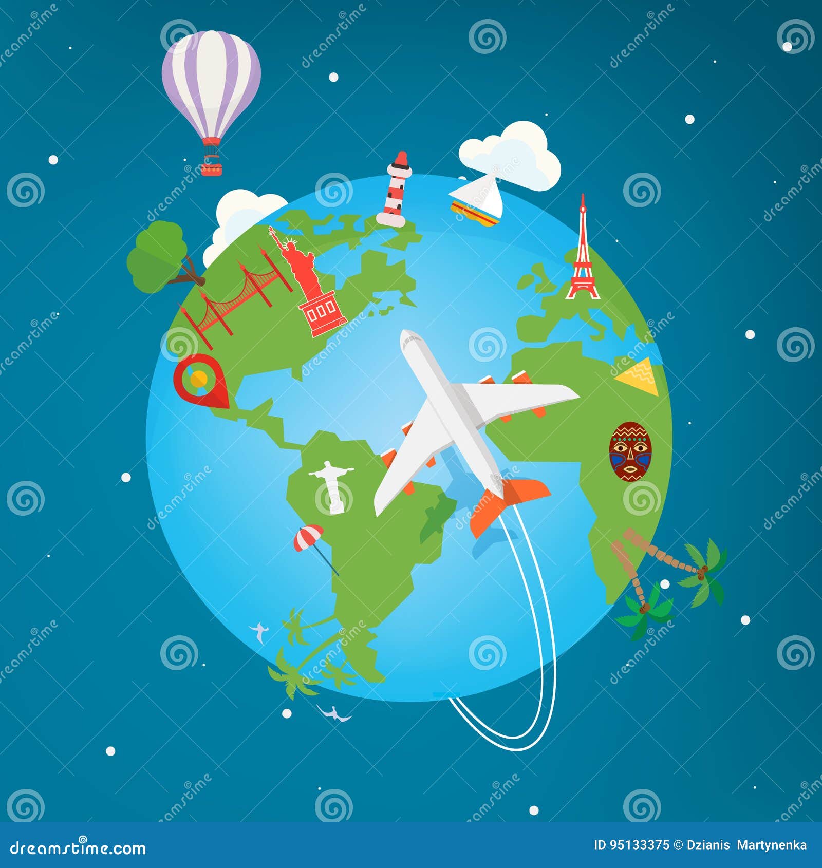 Travel Around the World stock vector. Illustration of adventure - 95133375
