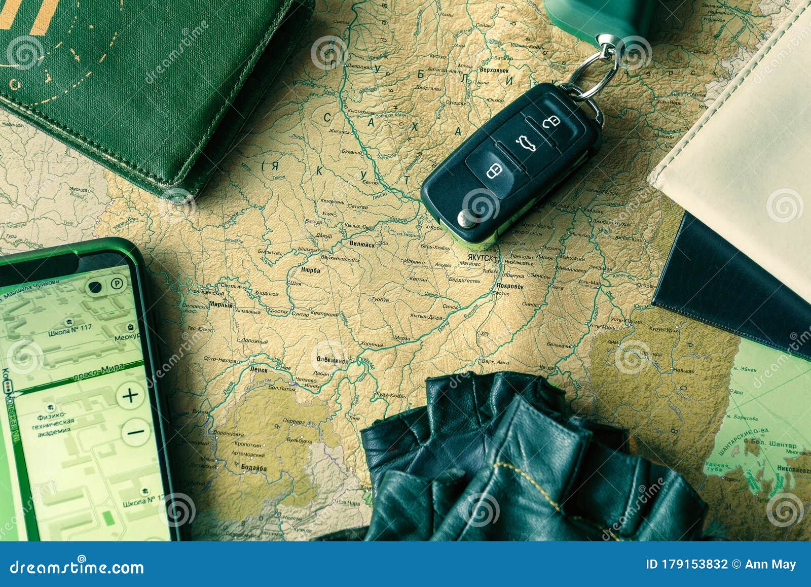 Travel Attributes Laid Out on a Map Stock Photo - Image of tourist ...