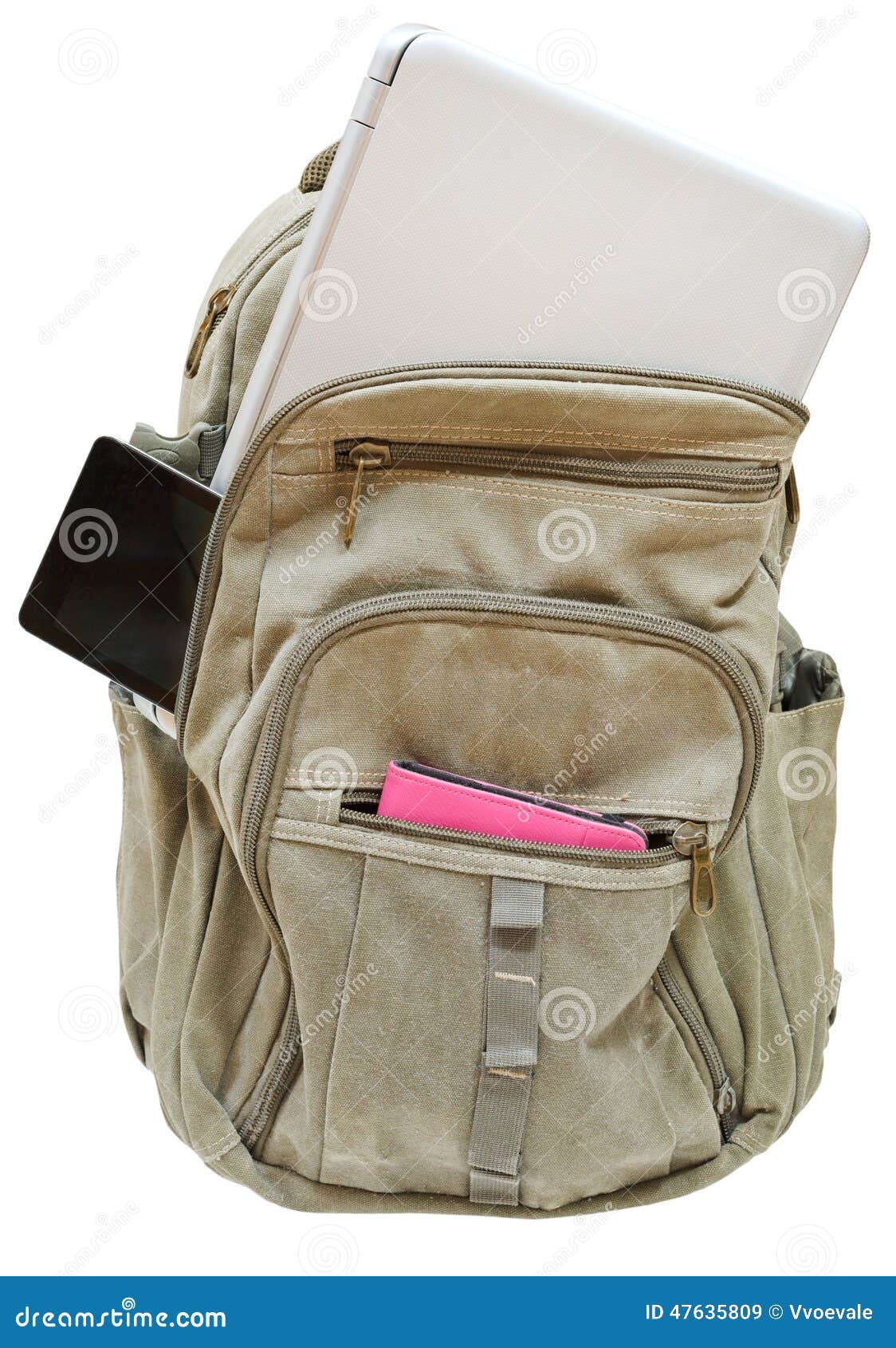 Travel Back Pack with Mobile Devices Isolated Stock Image - Image of ...