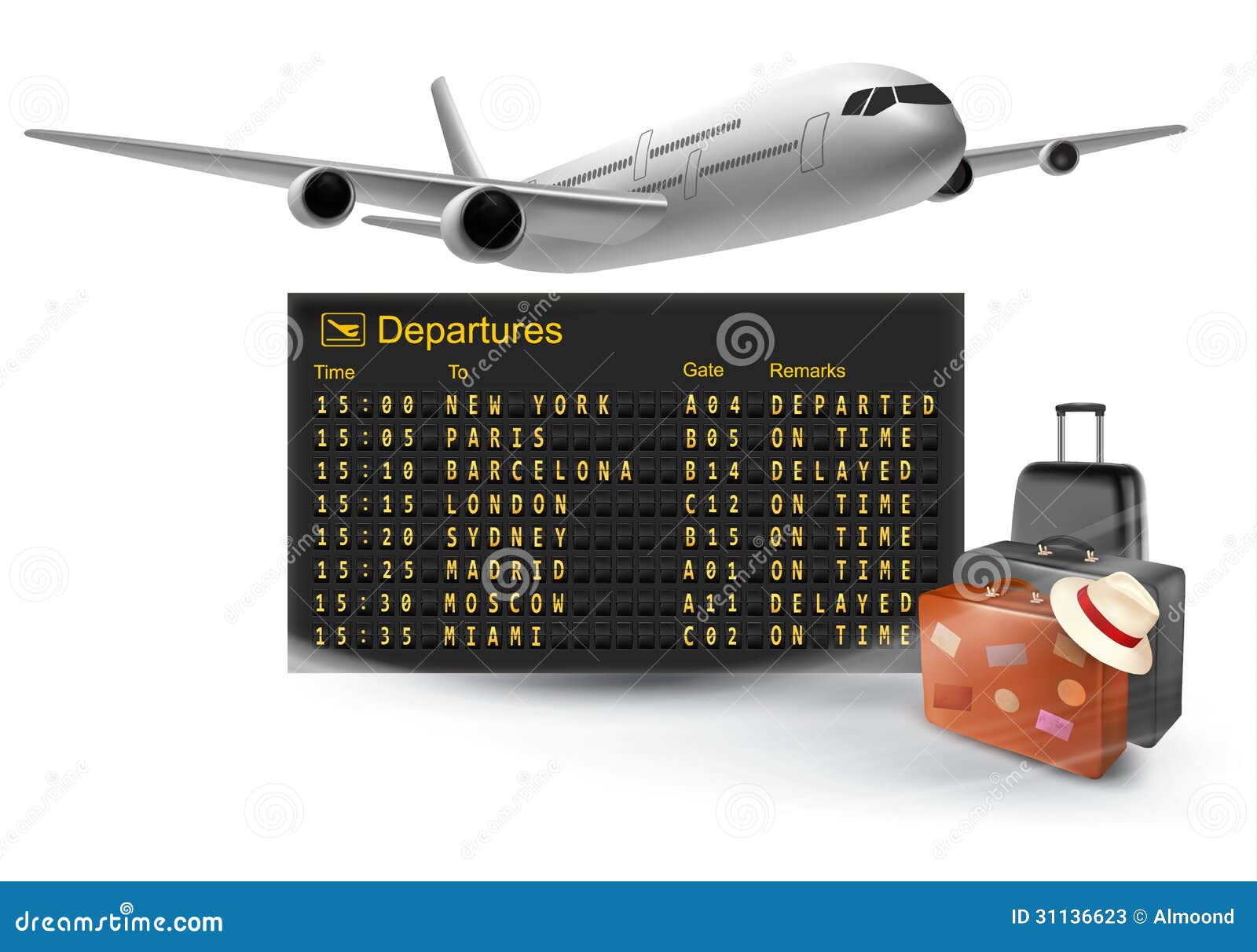 Travel Background with Mechanical Departures Board Stock Vector ...