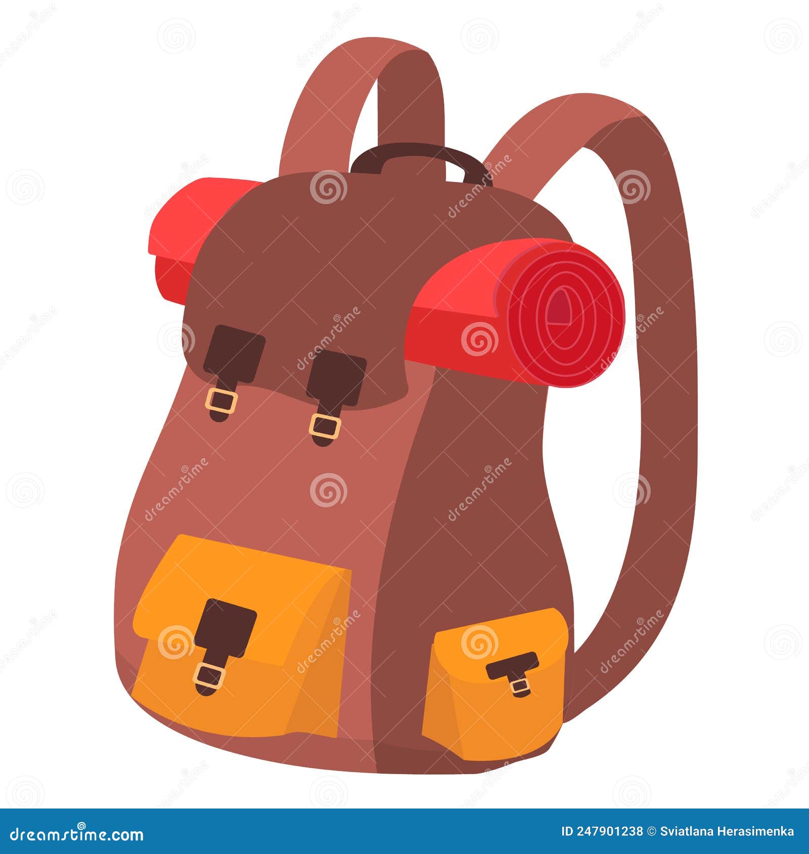 Travel Backpack with Mat for Hiking Hiking Backpack. Vector Cartoon ...