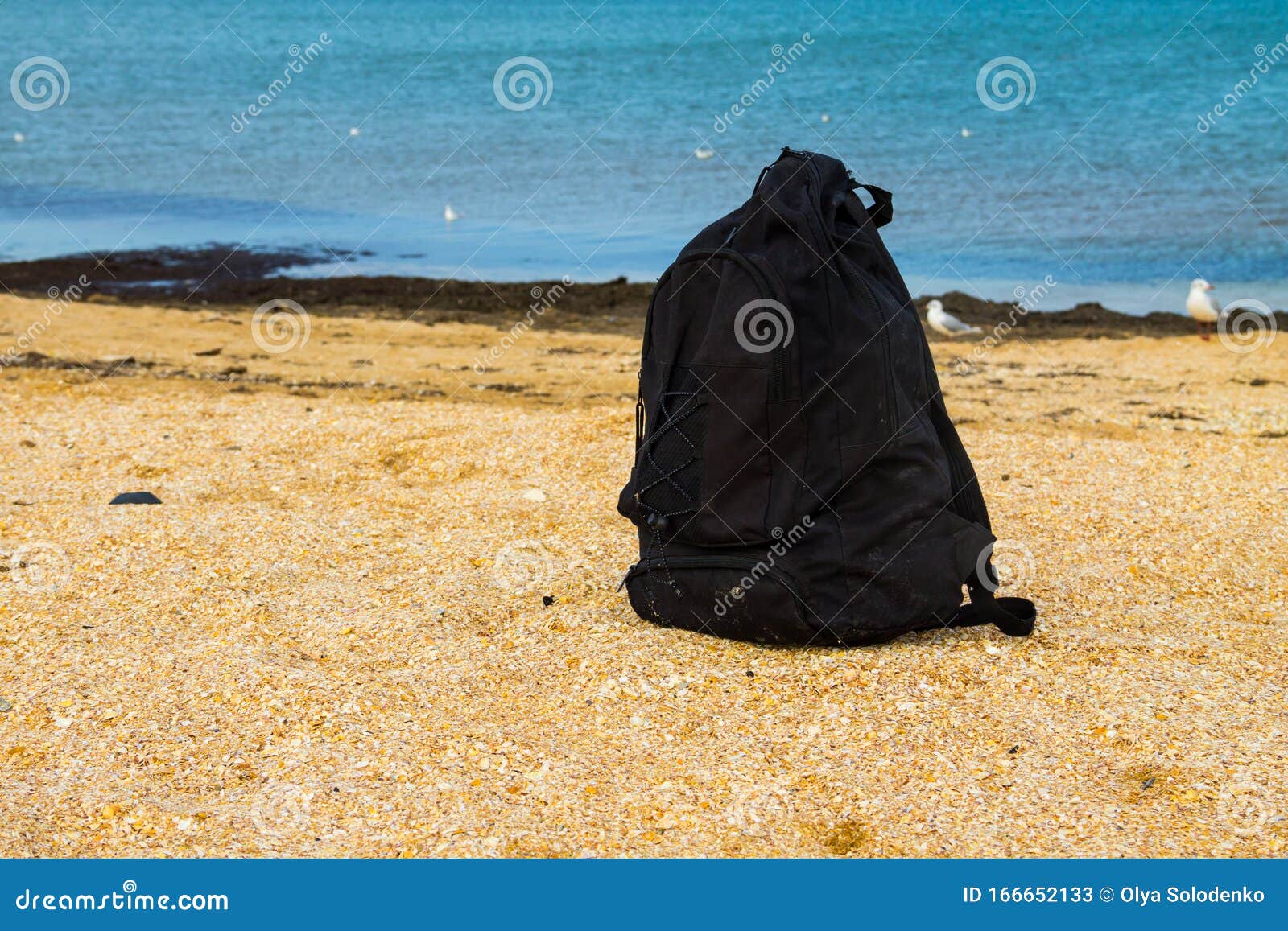 Travel Backpack on Summer Sandy Sea Beach Stock Image - Image of ...