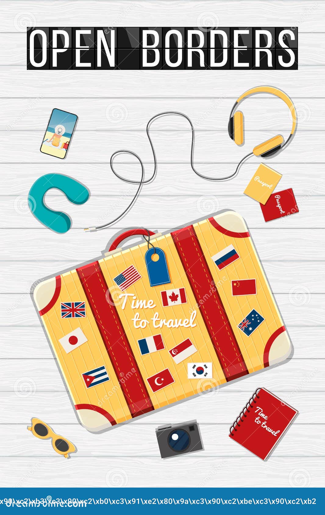 Open Borders For Travel Vector Illustration Set, Cartoon Flat Happy Man ...