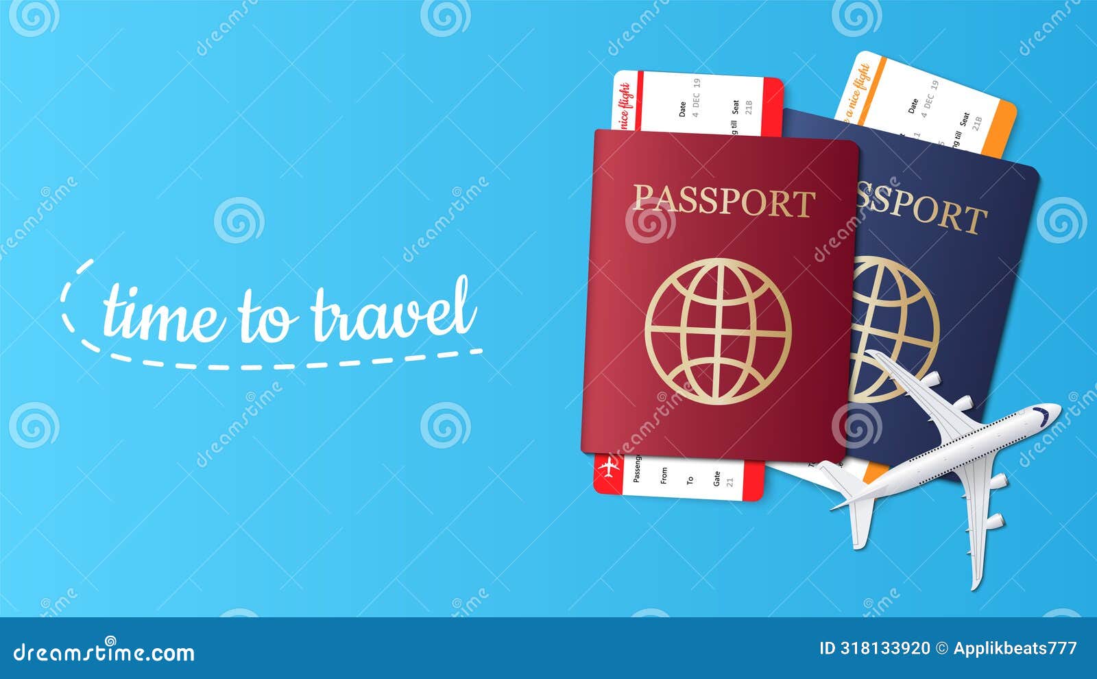 Travel Banner Design Passport Ticket Airplane Travel Background