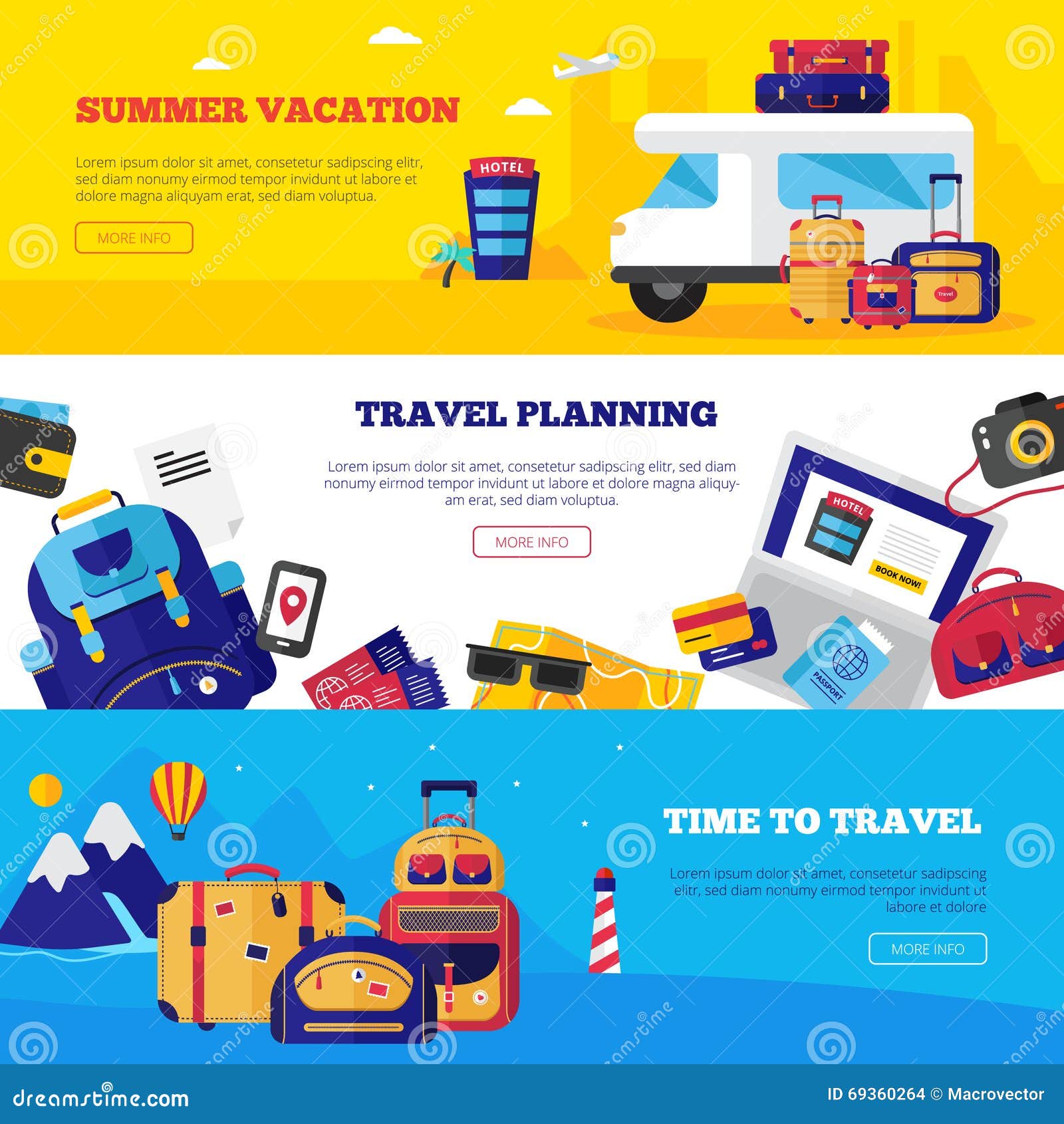 Travel Banner Set stock vector. Illustration of destination - 69360264