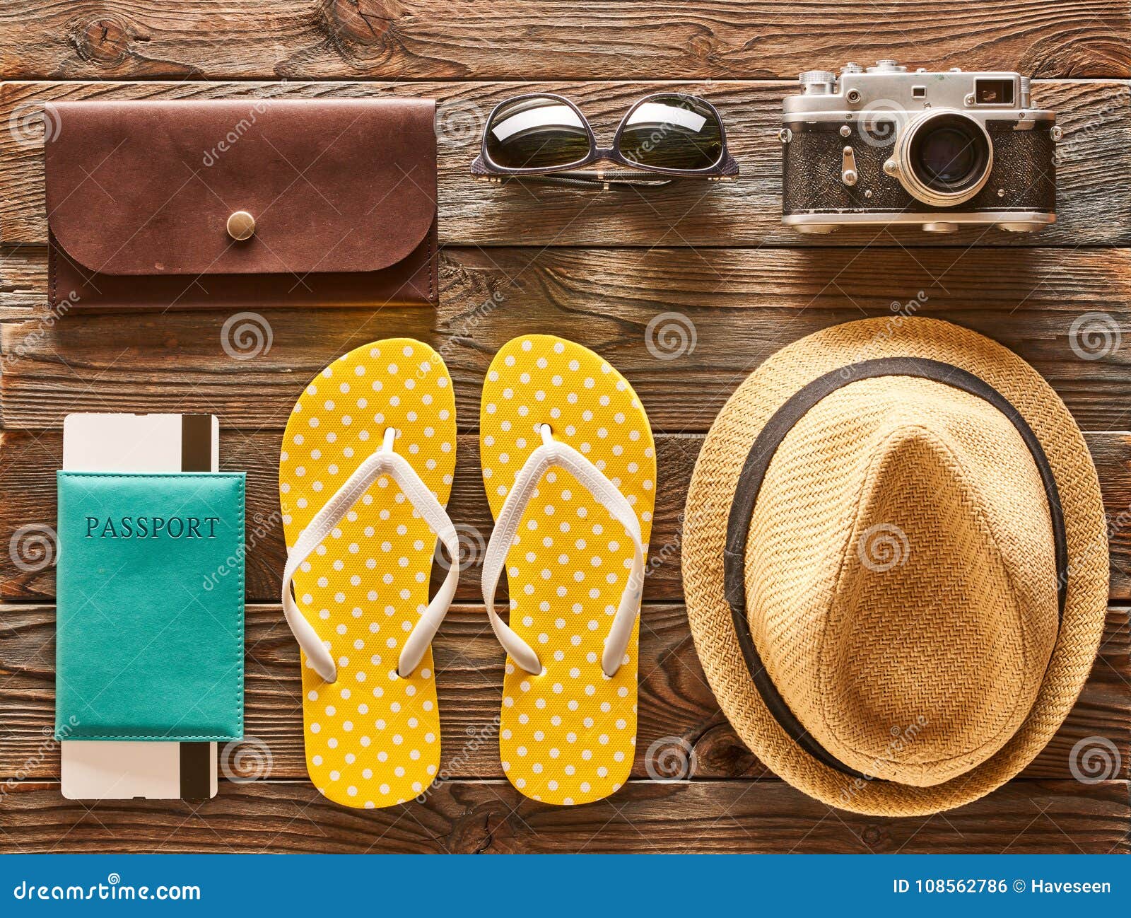 Travel and beach flat lay stock photo. Image of sunglasses - 108562786