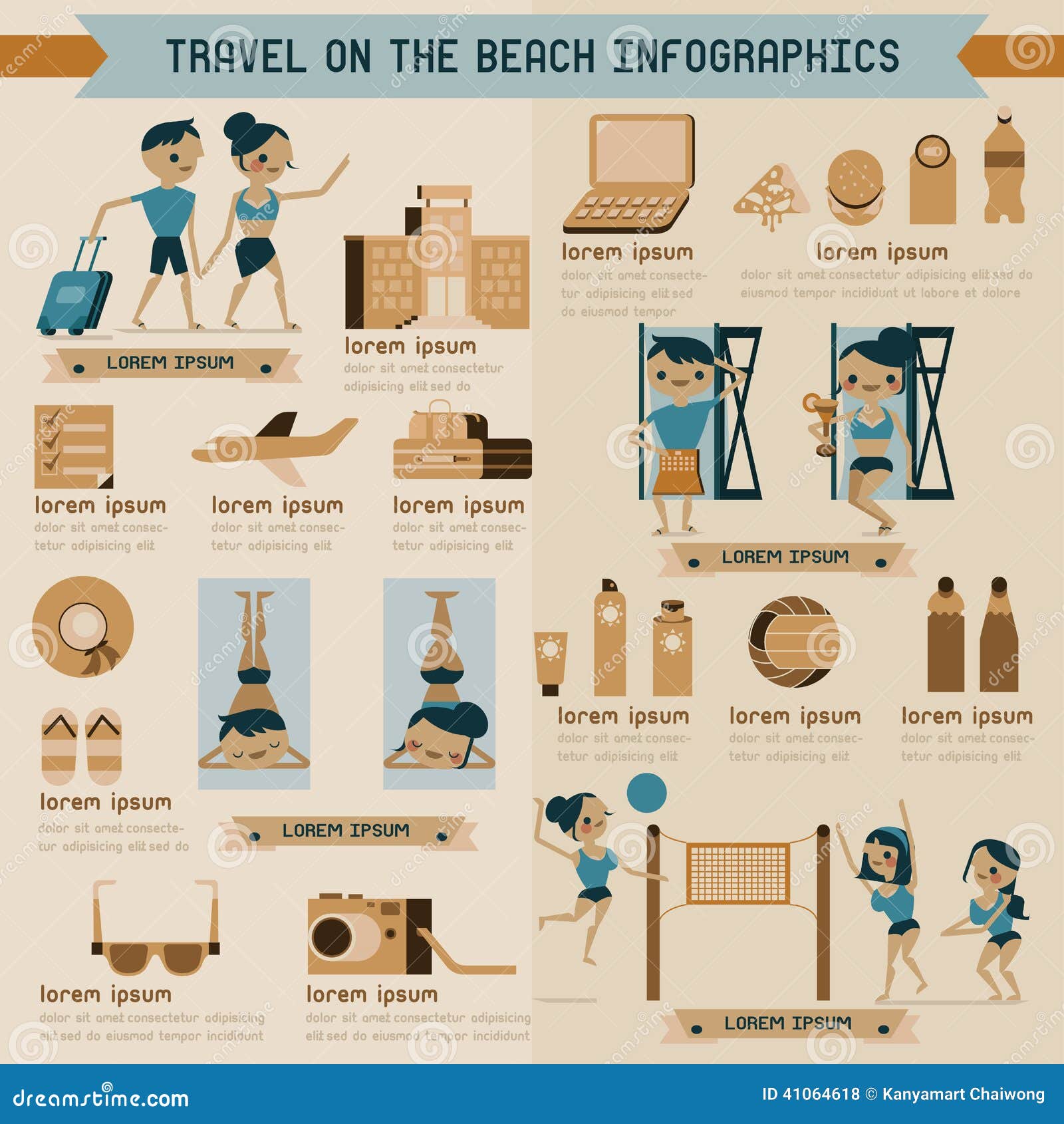 Travel on the Beach Info Graphic Stock Vector - Illustration of palm ...