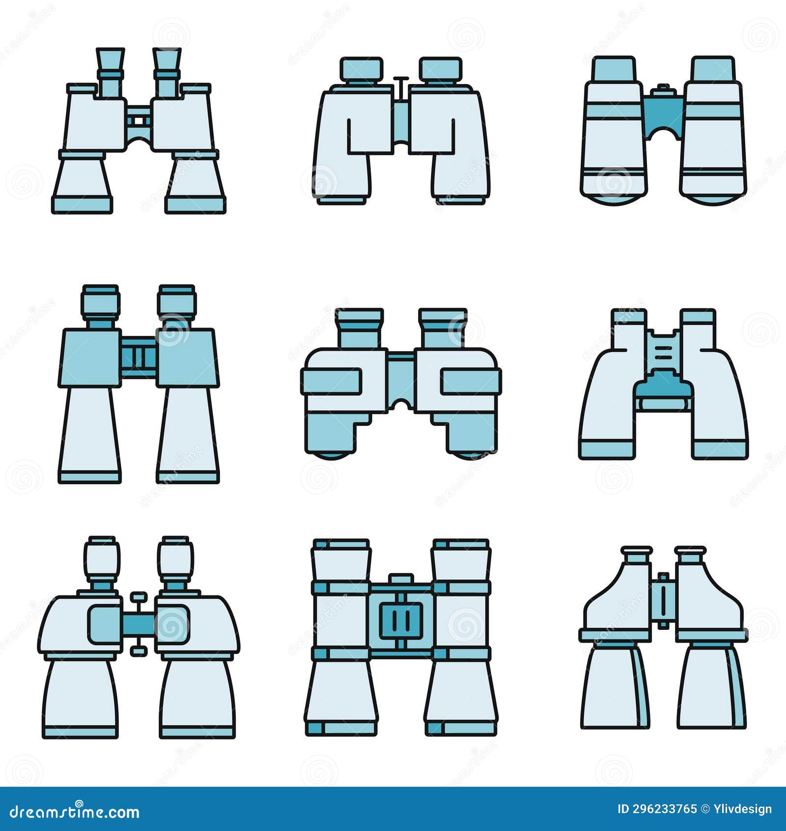 Travel Binoculars Icons Set Vector Color Stock Vector - Illustration of ...