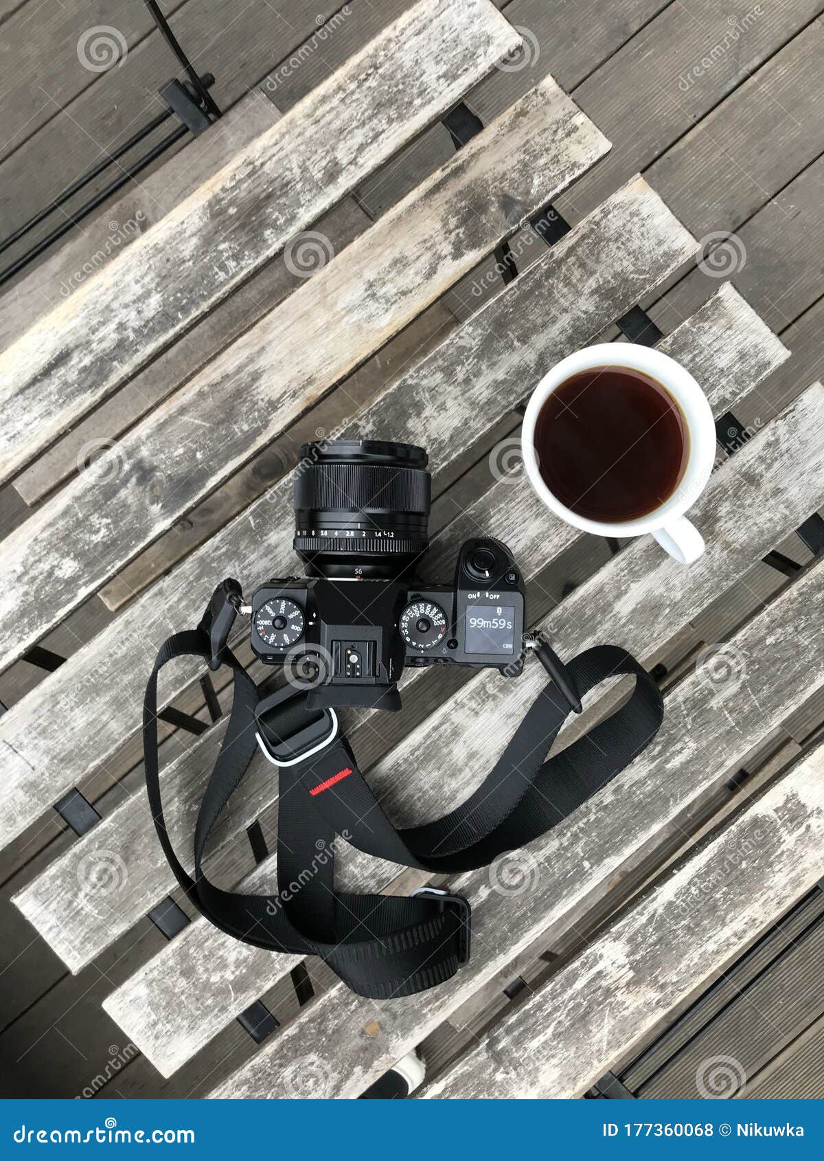 Travel Camera and Coffee Cup on Wooden Table Stock Photo - Image of ...